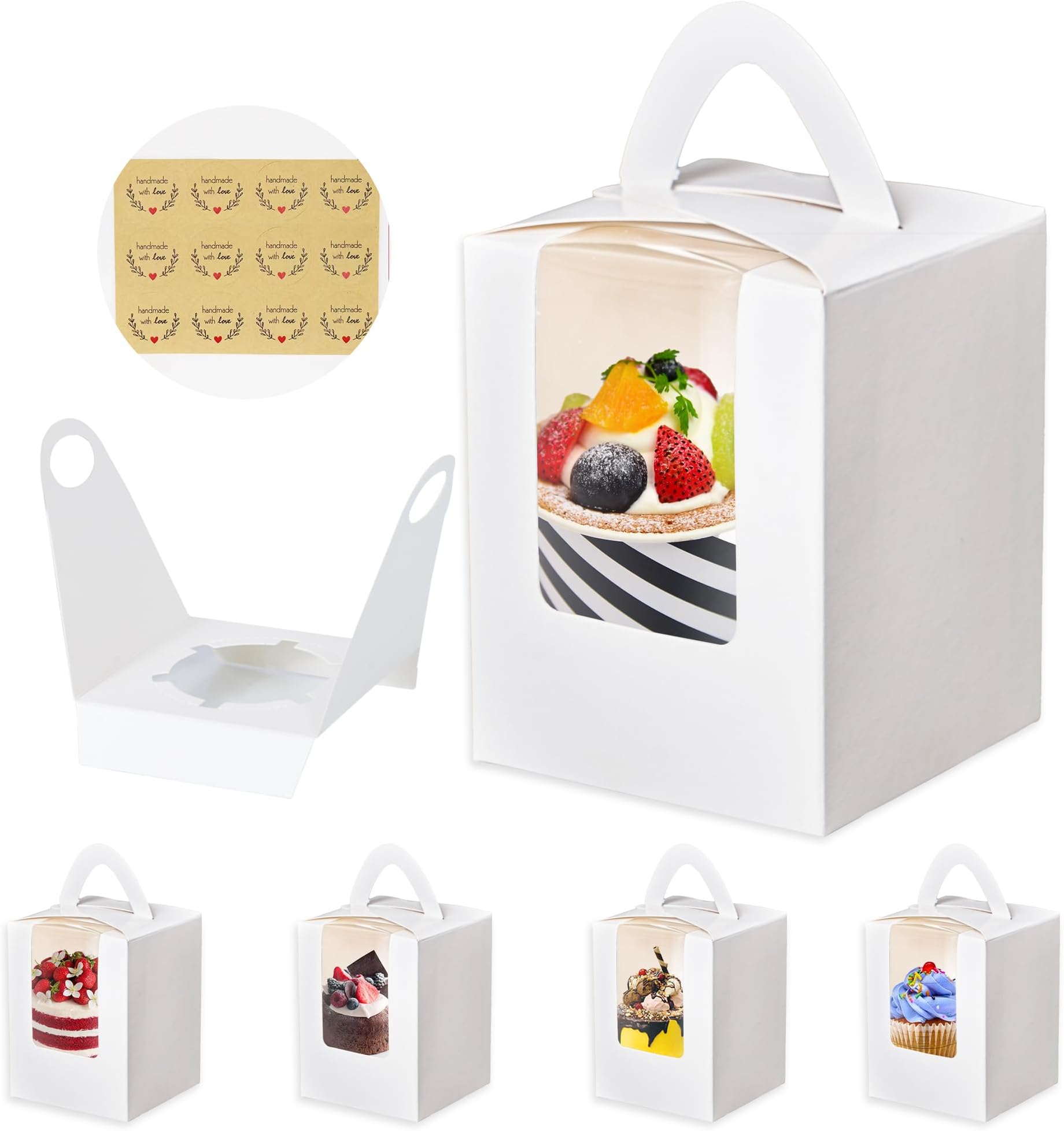 Amazon.com: Uiifan 50 Pcs Individual Cupcake Boxes with Handle 3.6 x 3. ...
