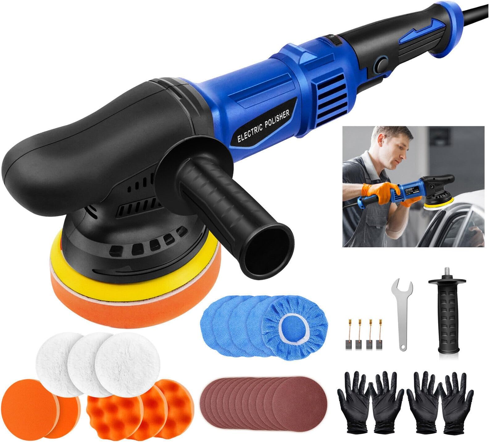 Dual Action Car Polisher Orbital Polishing Machine DA Buffer Sander & 6 ...