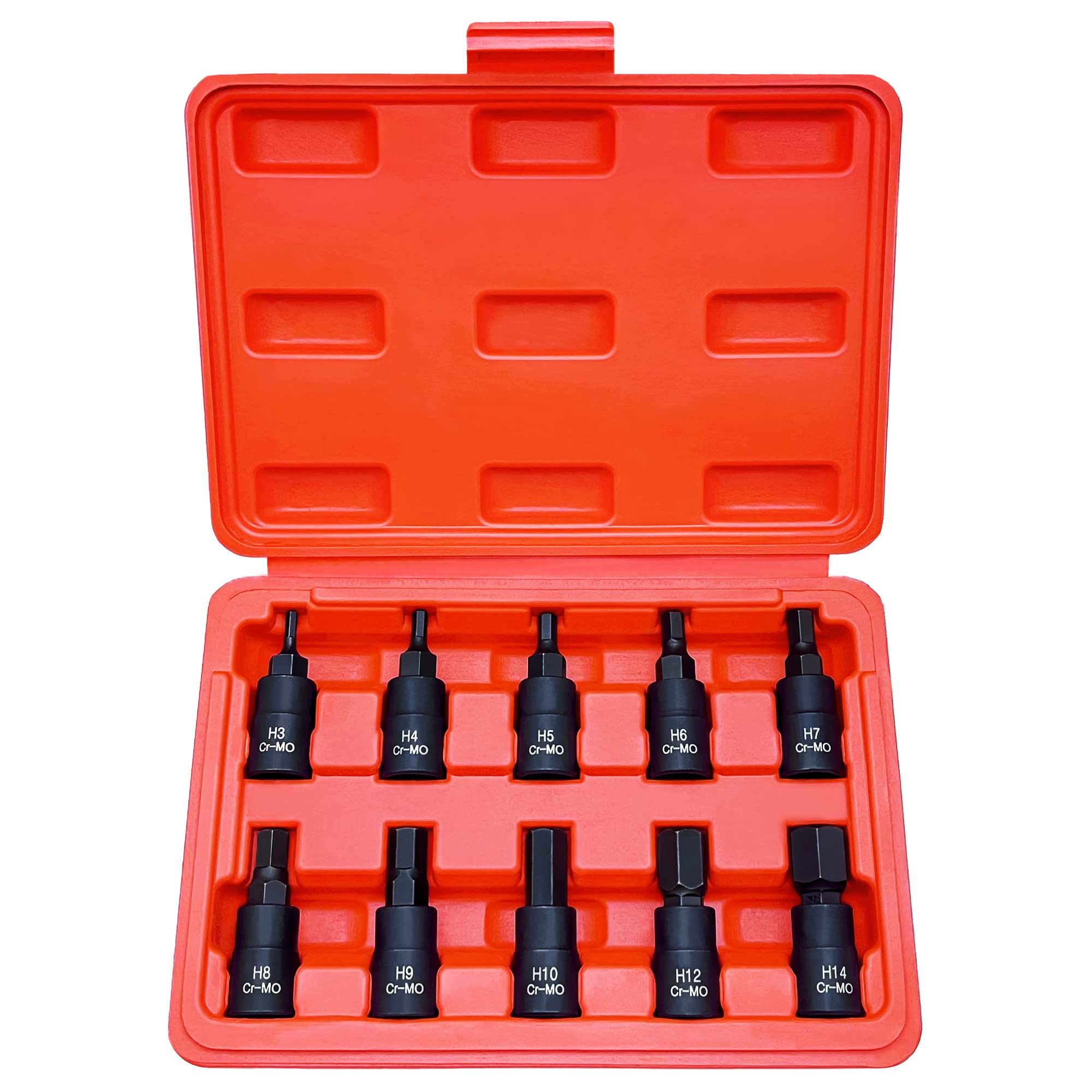 HEX Bit Socket Set, Premium Cr-Mo Steel | 10-Piece Metric 3mm - 14mm ...