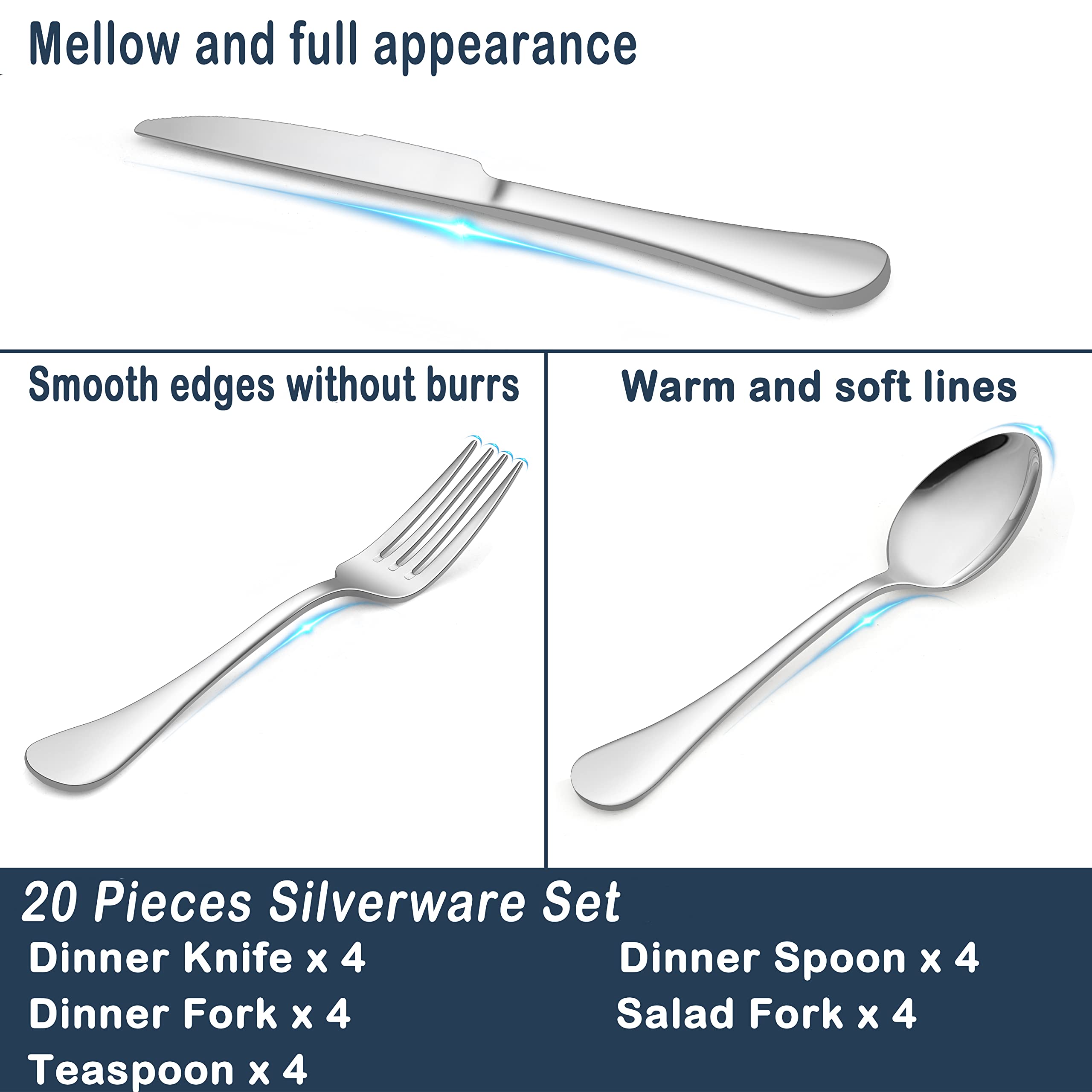 Snapklik.com : HaWare 18/10 Silverware Set, 20-Piece Stainless Steel ...