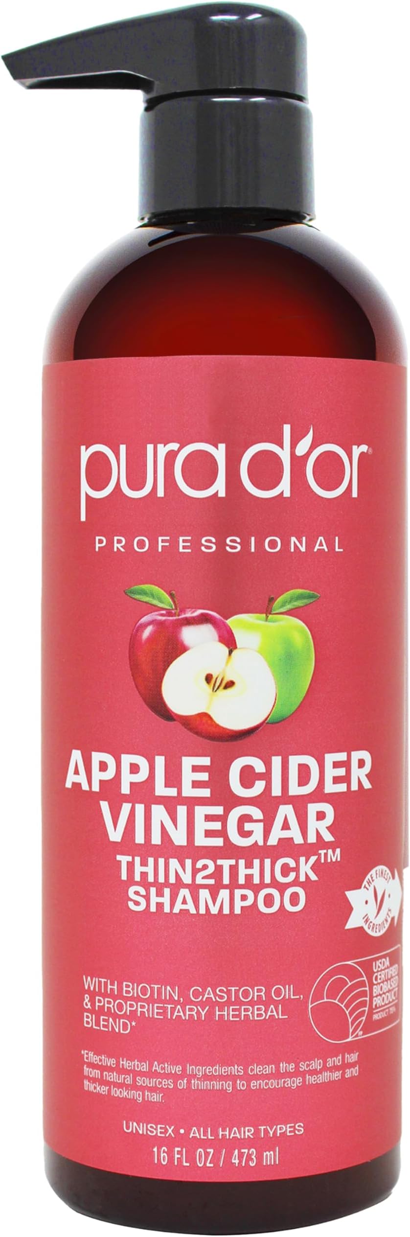 Amazon.com : PURA D'OR 16 Oz Apple Cider Vinegar Thin2Thick Shampoo ...