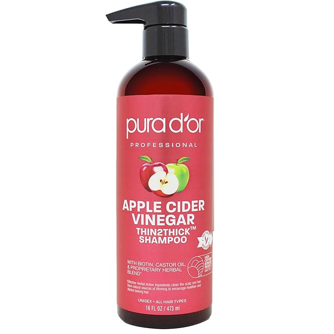 Amazon.com : PURA D'OR 16 Oz Apple Cider Vinegar Thin2Thick Shampoo ...