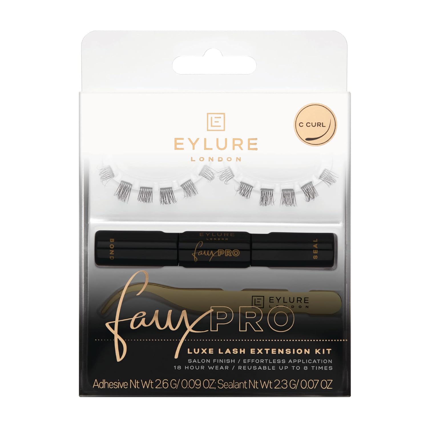 Amazon.com: Eylure Faux Pro Luxe Eyelash Extension Kit, C Curl Lash ...
