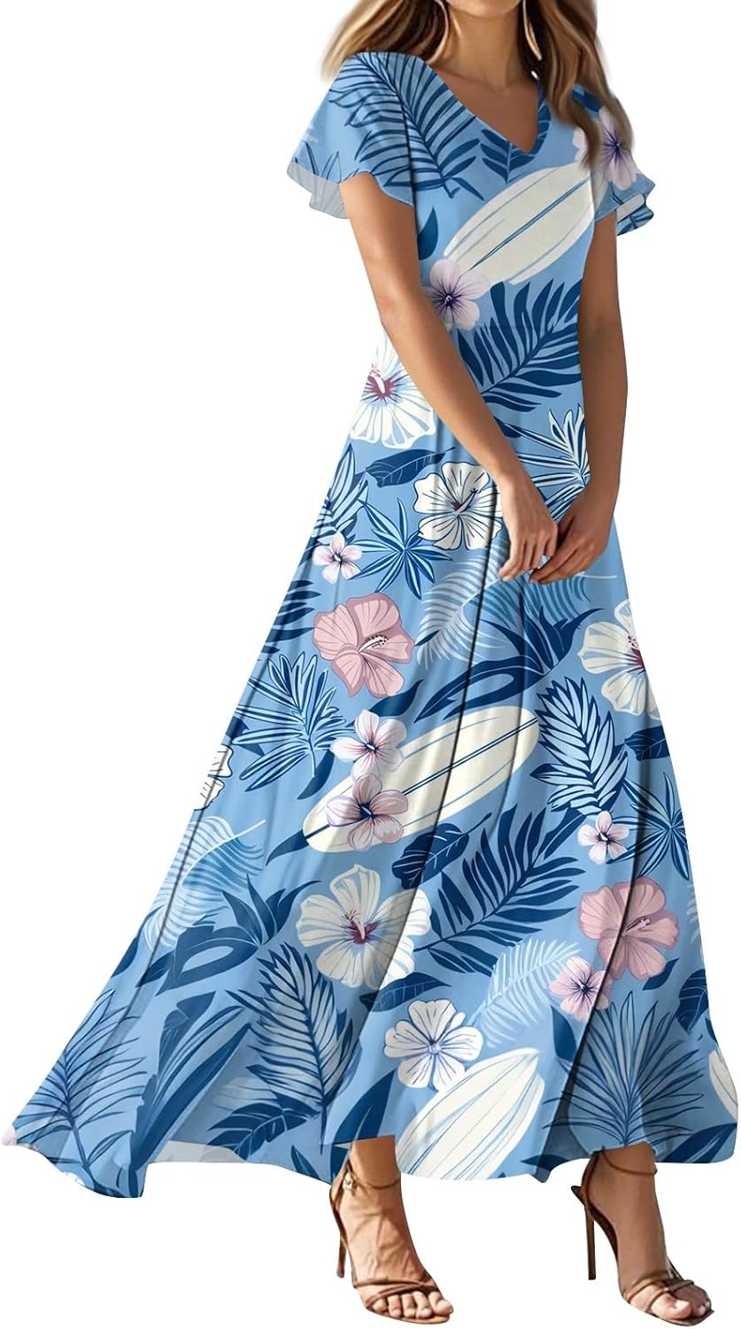 Summer Dresses for Women UK Women's Summer Elegant Short Sleeve Floral ...