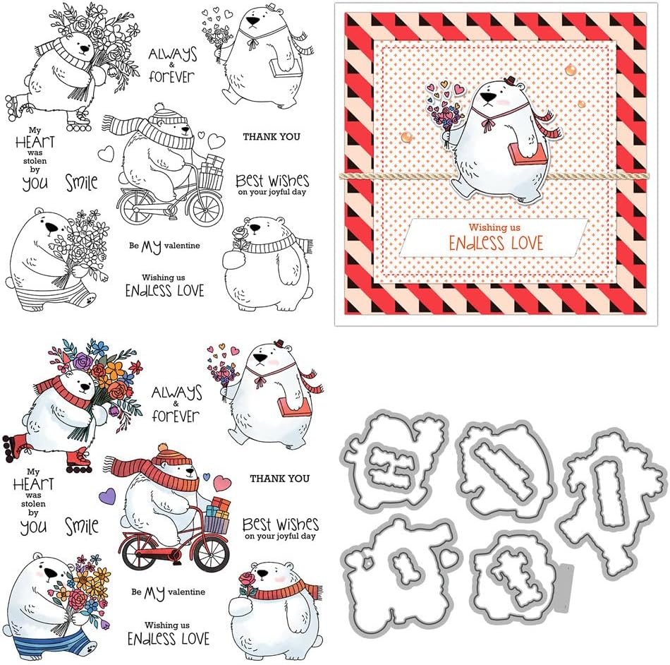 Amazon.com: Valentine Day Animals Stamps and Die Cuts for Card Making ...