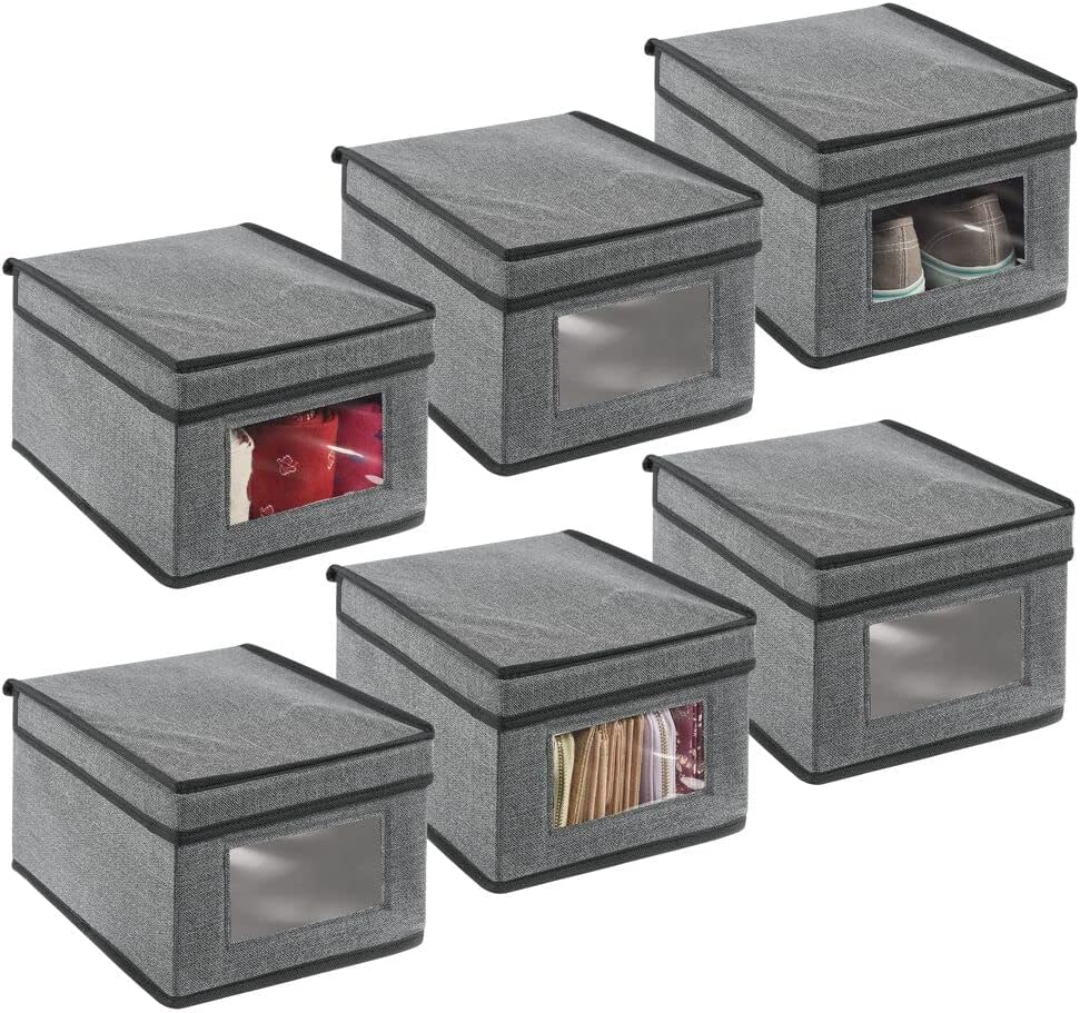 Amazon.com: mDesign Fabric Stackable Slim Shelf Storage Organizer Box ...