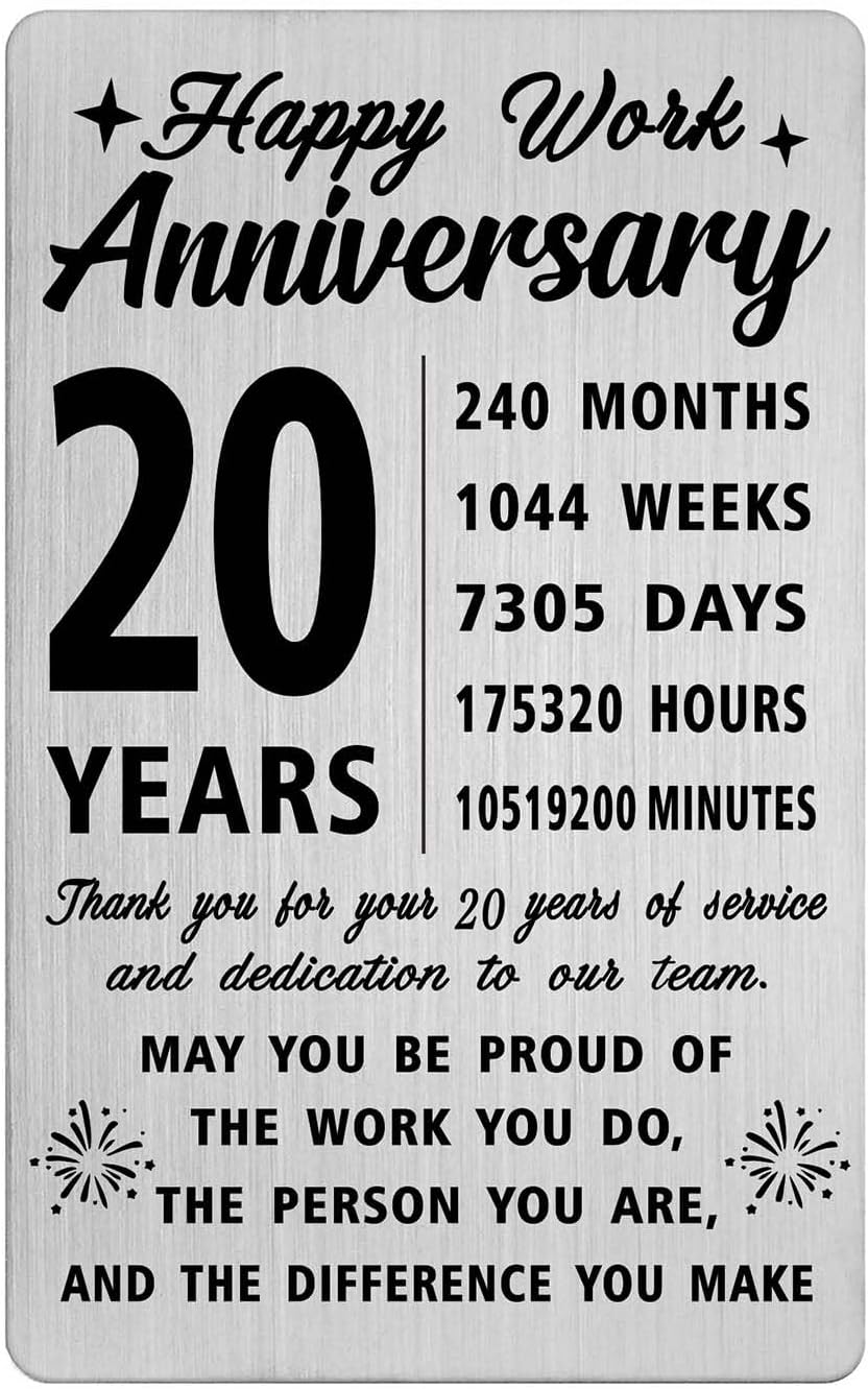 Amazon.com : Richesele 20th Work Anniversary Cards - Happy 20 Year Work Anniversary Engraved ...