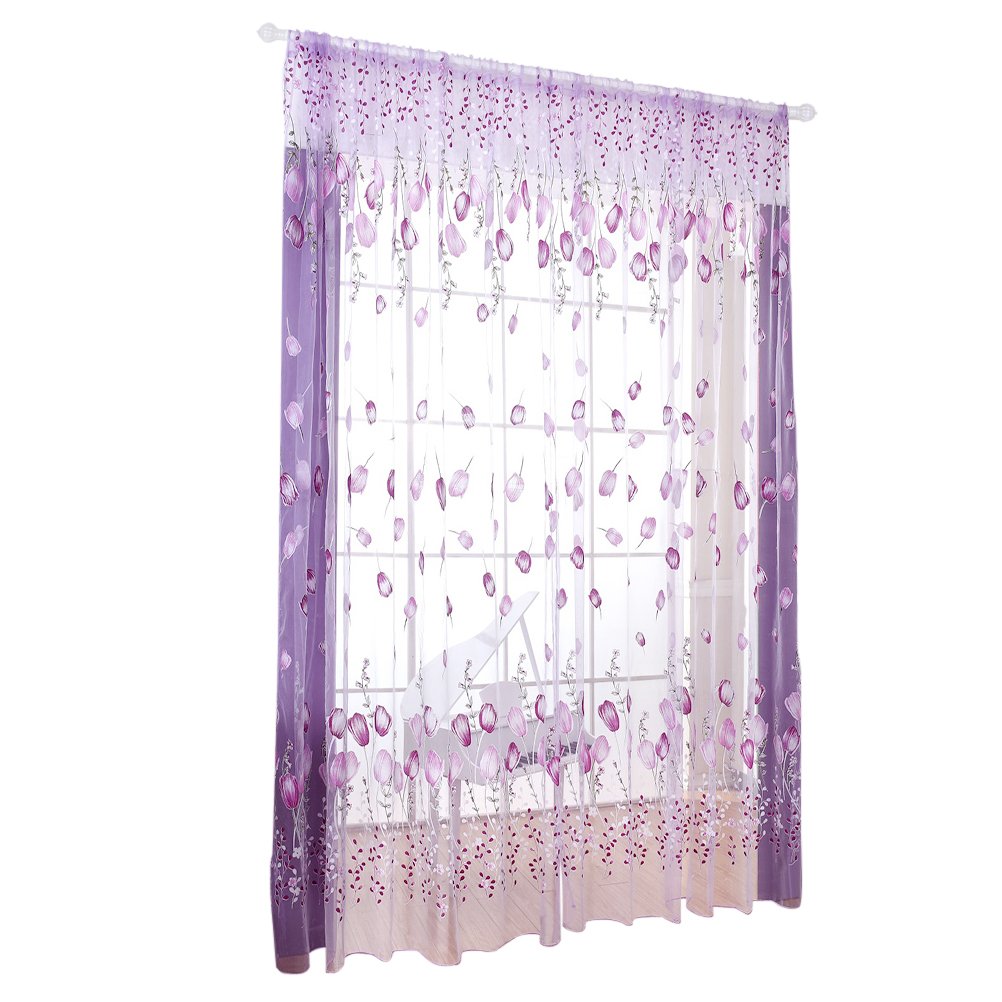 Cortinas Transparentes De Color Lila Cortina De Tul De Gasa De