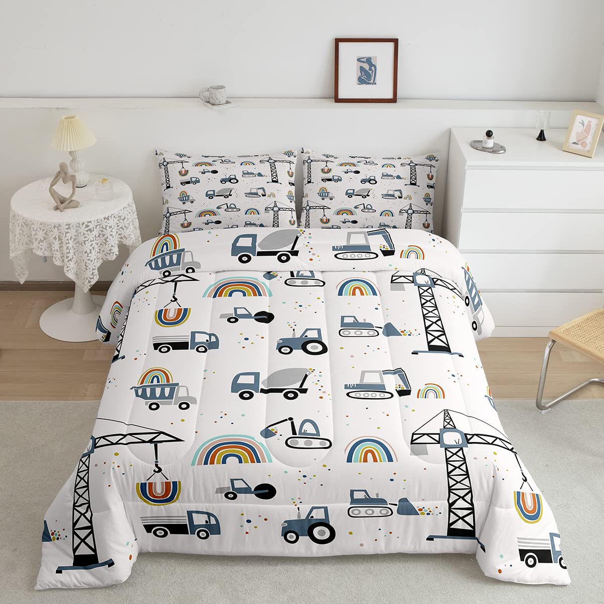 Toddler Cute Cars Bedding Set Cartoon Excavator Kids Comforter Set Boys ...