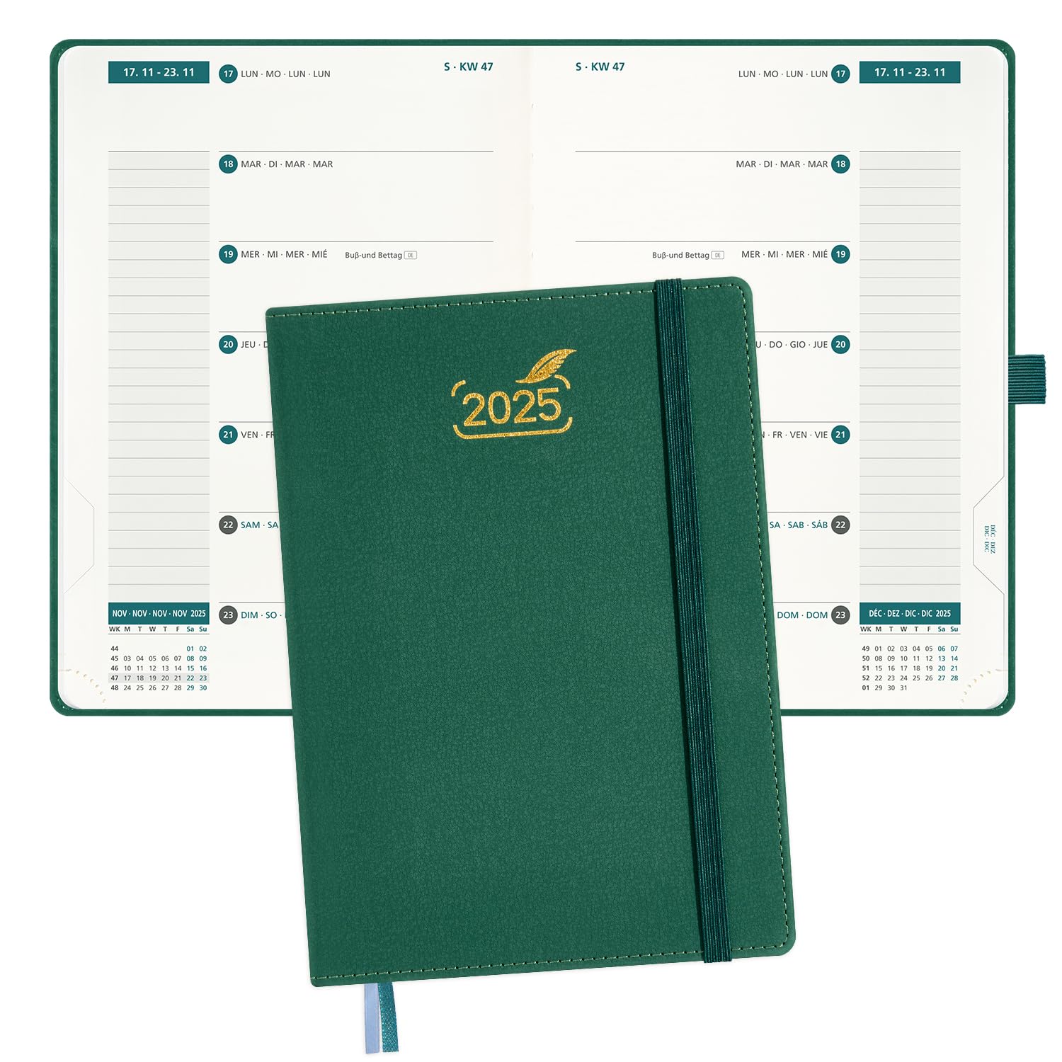 BEZEND Kalender 2025 Buchkalender A5 1 Woche 2 Seiten mit 2 Spalten ...