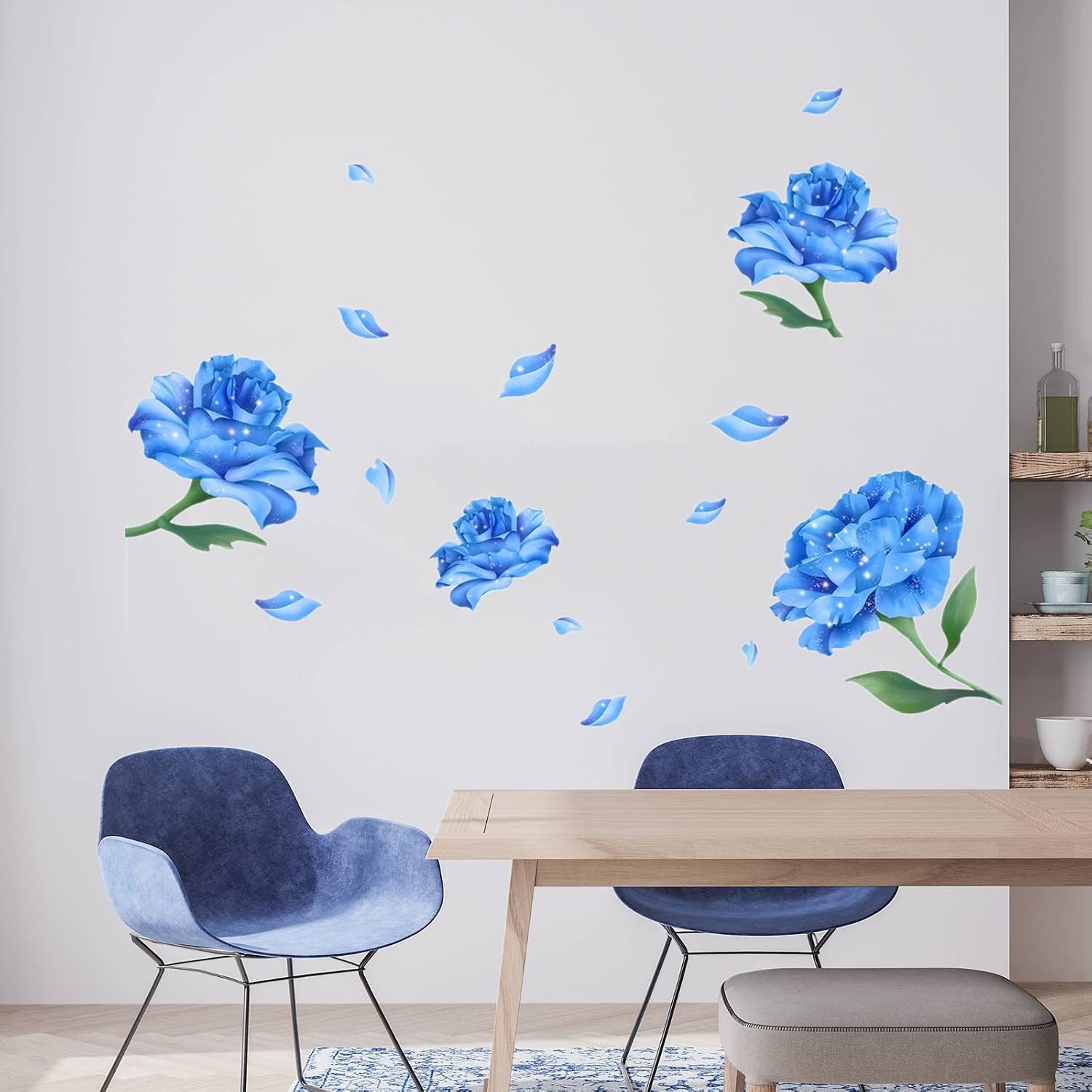 Amazon.com: Blue Roses Flower Wall Decals Wall Stickers for Bedroom ...
