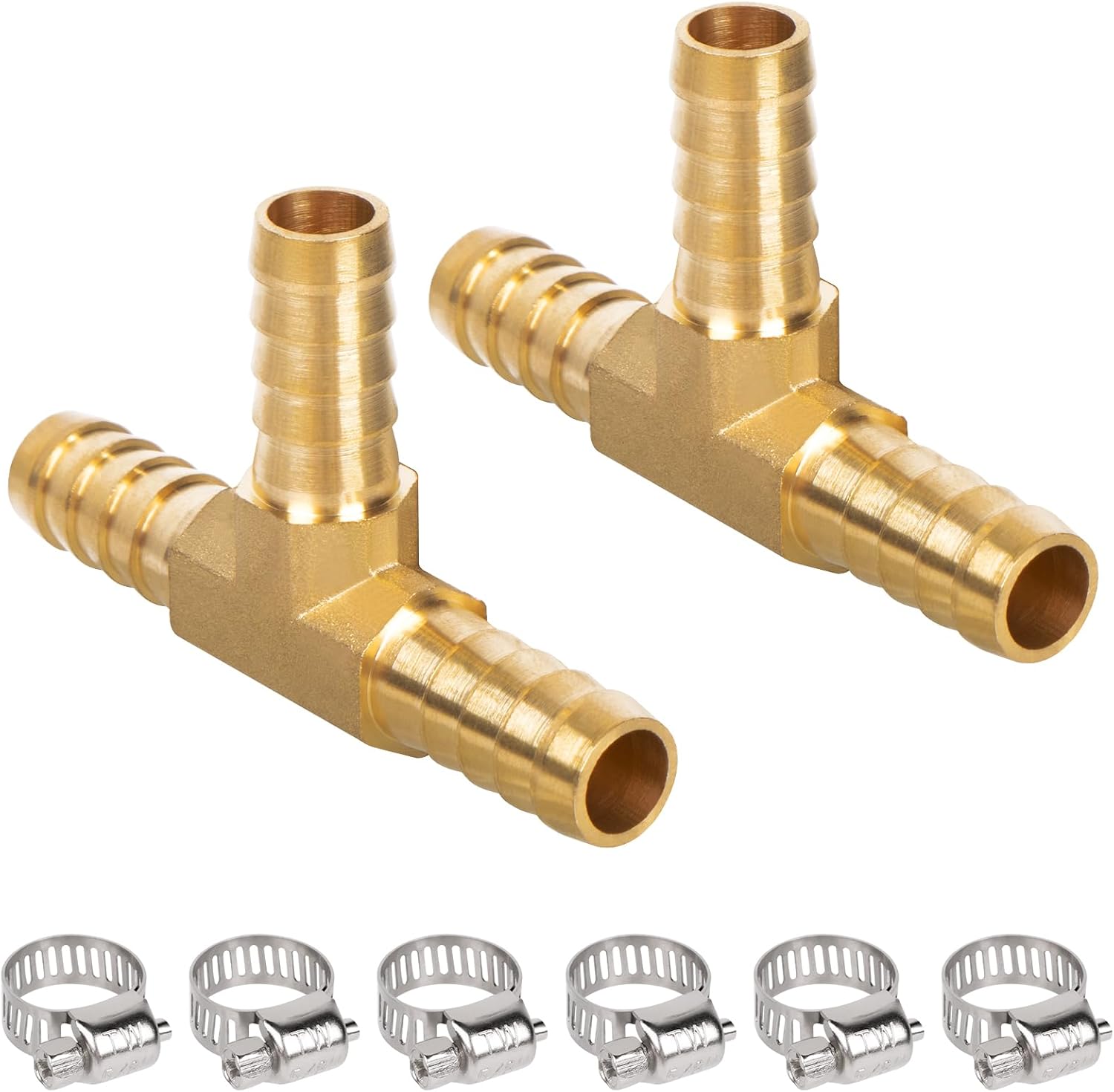 Amazon.com: JUWO 1/4" Hose Barb Tee, Brass Barb Fitting for Fuel, Air, Oil, 6 Clamps Included (2 ...