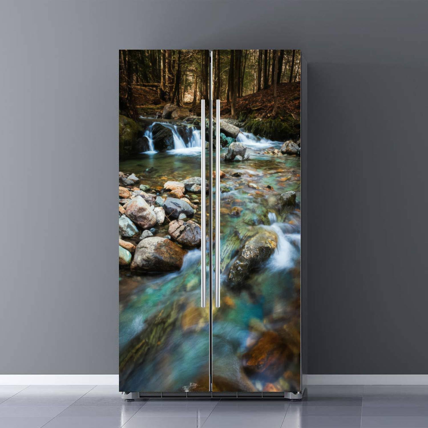 Amazon.com: Self Adhesive Vinyl Refrigerator Wrap Set Mountain Stream ...