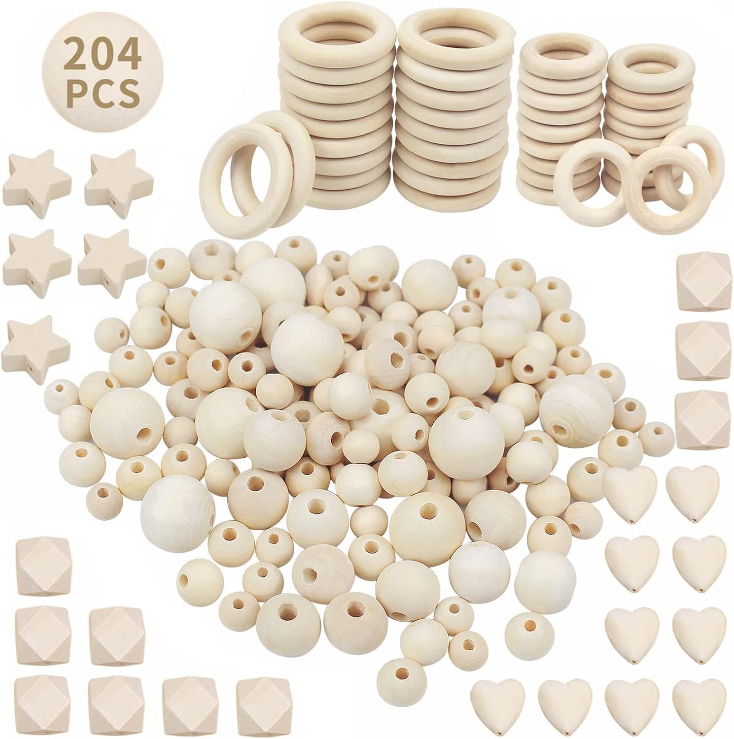 Amazon.com: 204pcs Assorted Wooden Beads Rings for Crafts Bulk ...