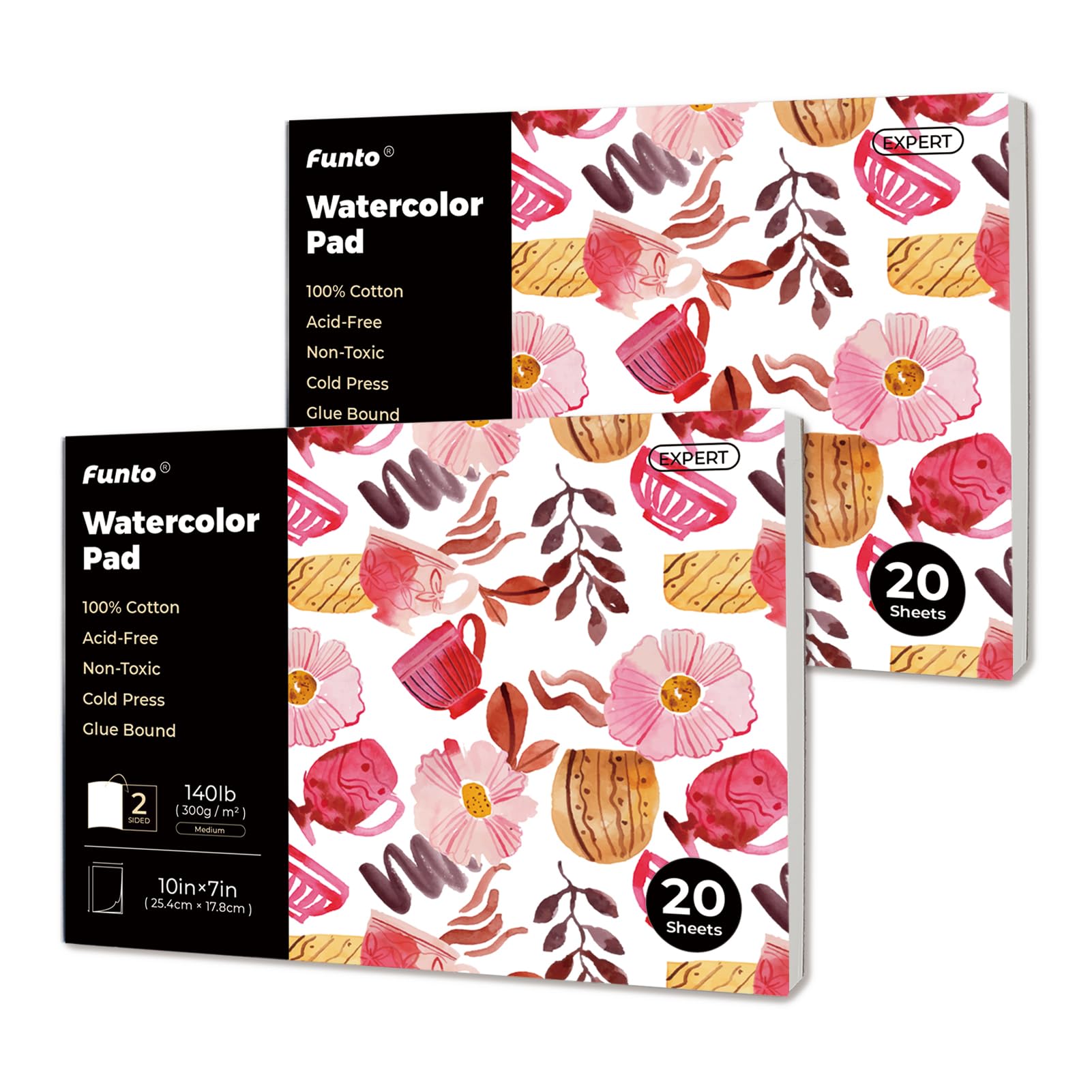 Amazon.com: Funto Watercolor Pad, 2 Packs, 10×7", 20 Sheets Each, 140lb ...