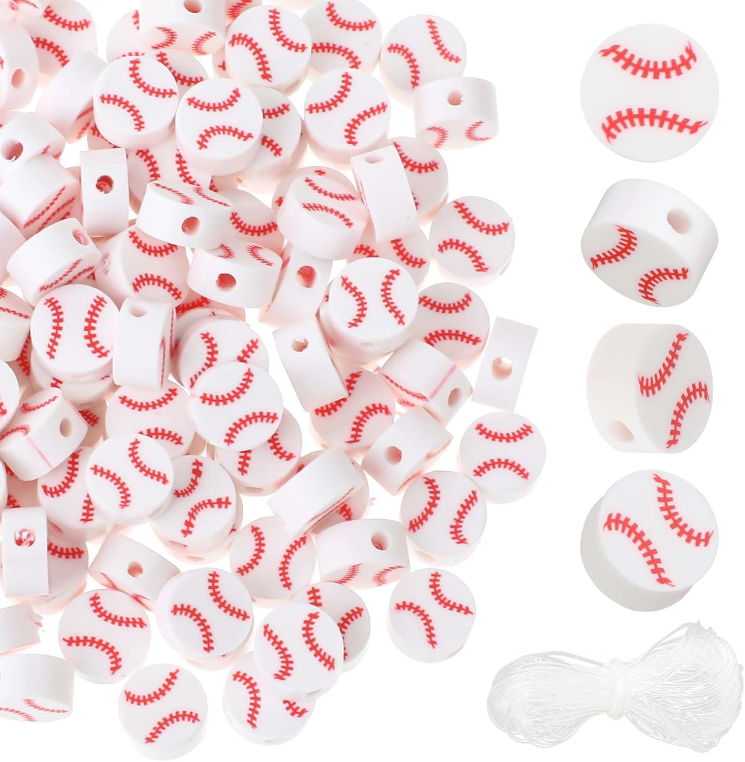 Amazon.com: Trinkrittey 150 Pcs White Polymer Clay Baseball Beads ...