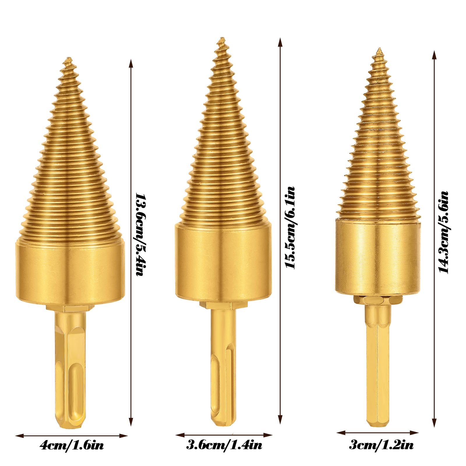 Blulu 3 Pcs Gold Firewood Drill Bit Log Splitting Drill Bit Screw Cones ...