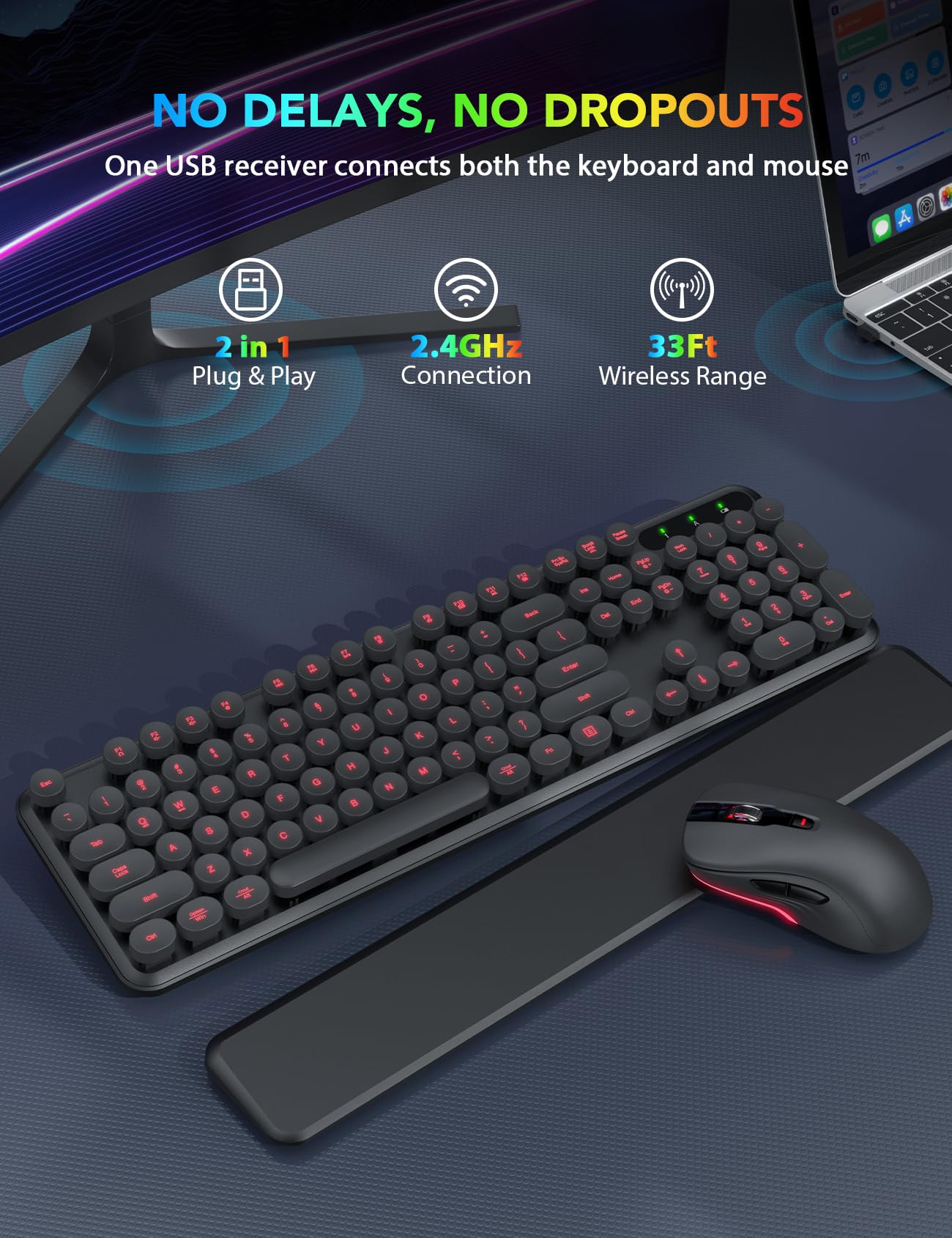 Wireless Keyboard and Mouse Combo - Light Up Letters, Magnetic Wrist ...
