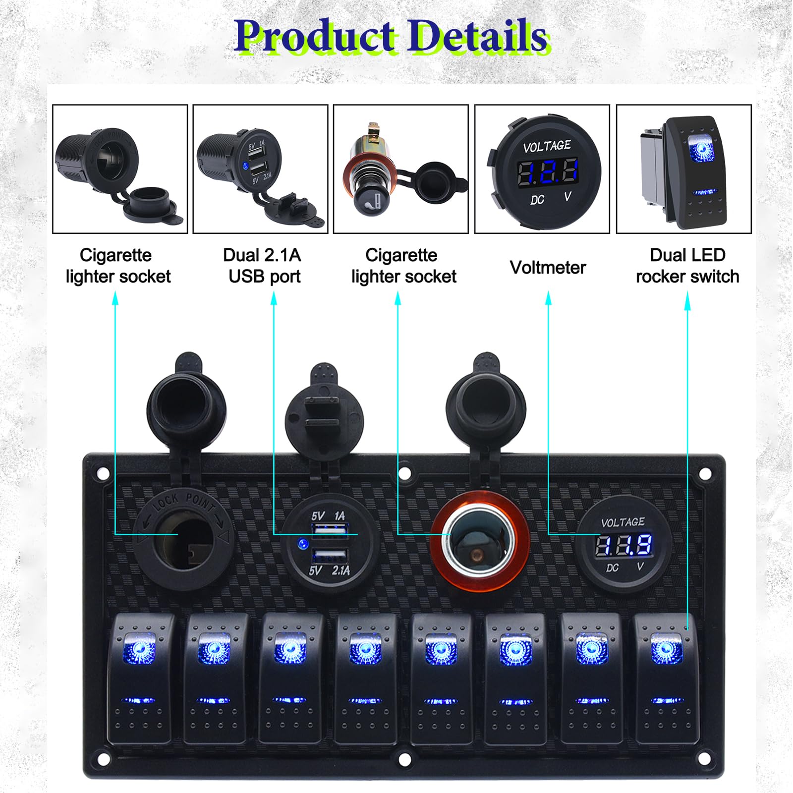 Snapklik.com : Geloo 8 Gang Marine Rocker Switch Panel, Boat Switch ...