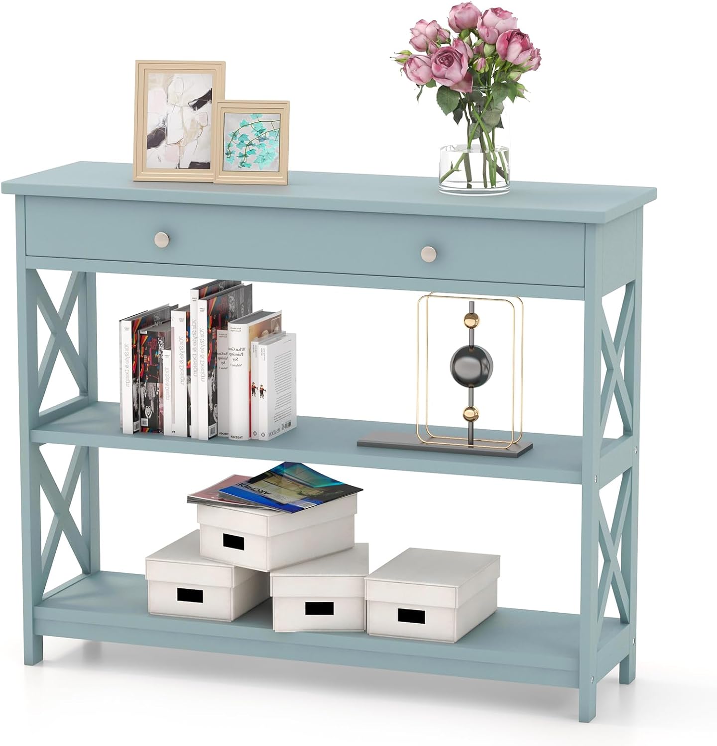 GOFLAME 3-Tier Sofa Tables, Long Narrow Console Table with Large Drawer ...