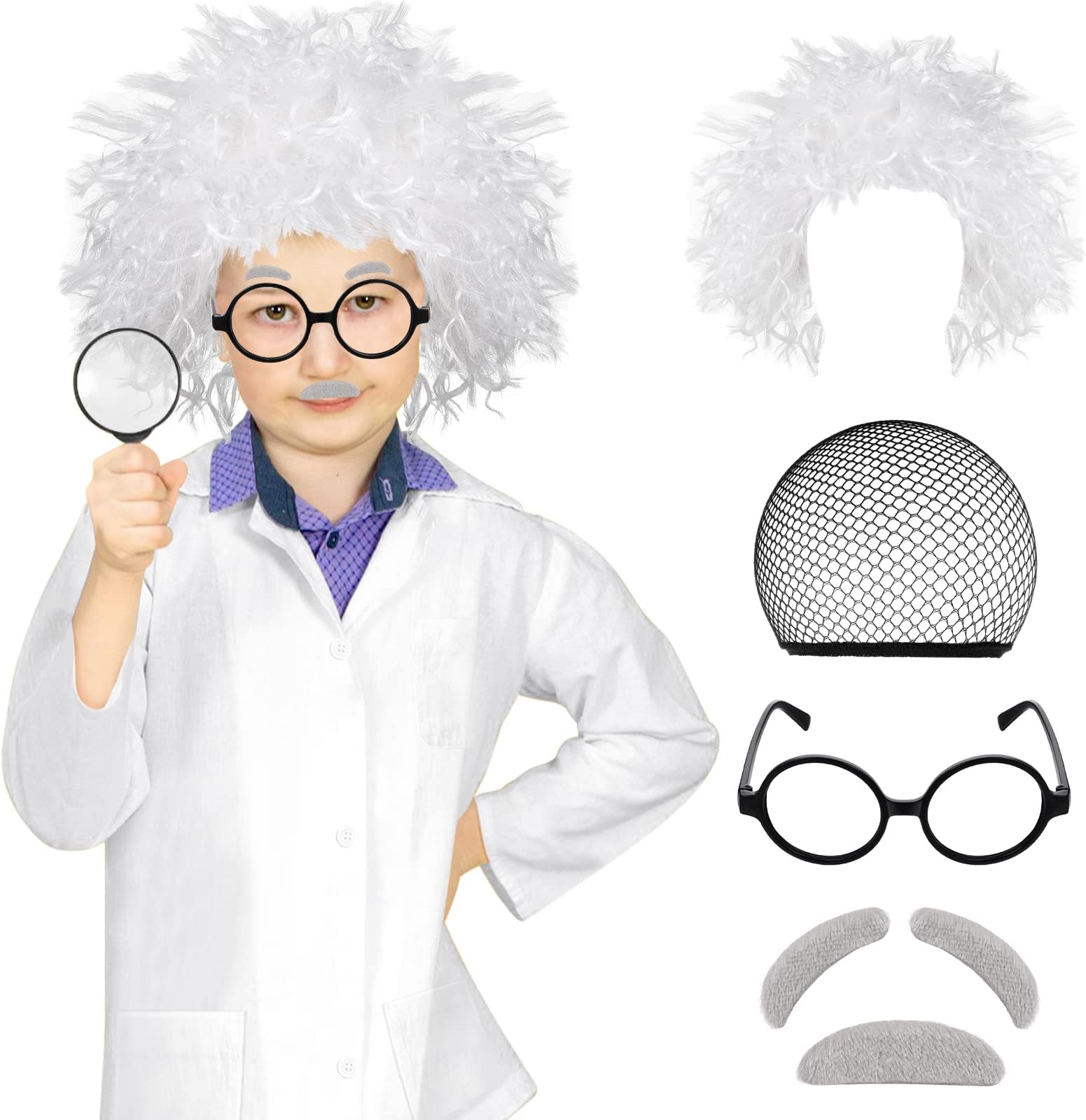 Amazon.com: Yewong Kids Mad Scientist Costume Wig Lab Coat Goggles for ...