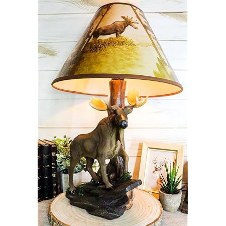 Ebros Gift Wildlife Nature Bull Moose Grand Elk Desktop Table Lamp with ...