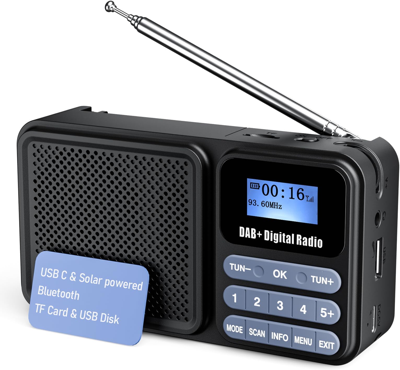 DAB/DAB+ & FM Bedside Digital Radio | Dual Alarms & Sleep Timer | USB ...