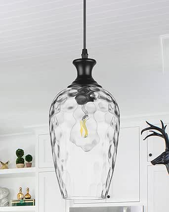 SADUENFR Glass Pendant Lights Kitchen Island, 1-Light Black Pendant ...