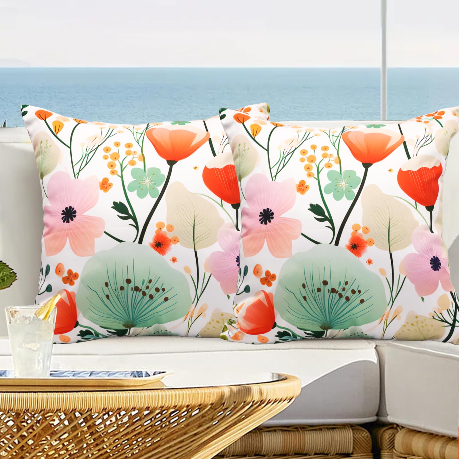 Amazon.com: Virexen Floral Outdoor Throw Pillow Covers 18x18 Waterproof ...