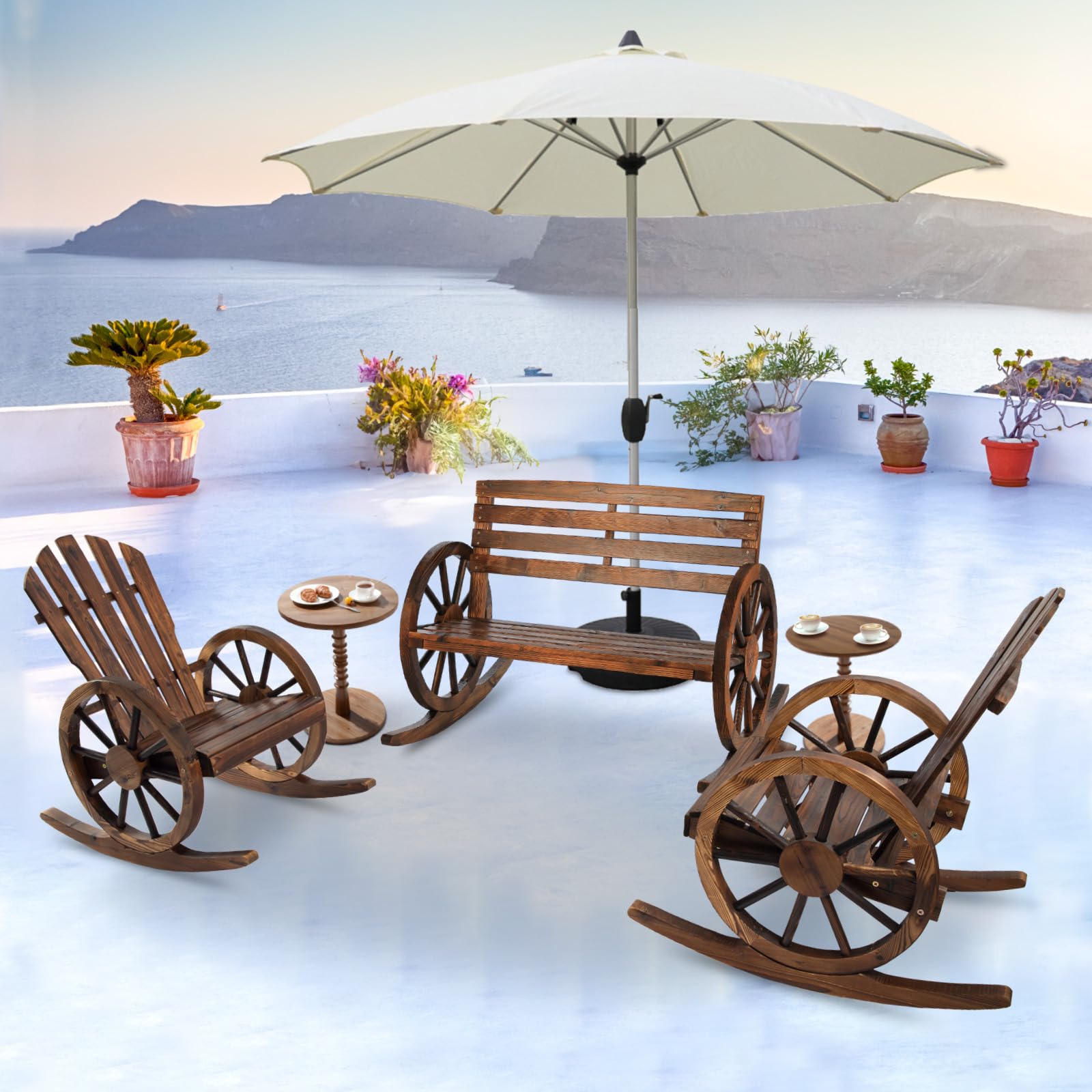 Amazon.com: FURNDOOR 5 PCS Outdoor Rocking Chair Conversation Set ...