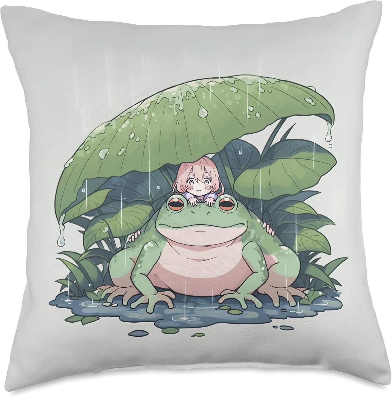 Amazon.com: Cottagecore Frog & Girl In Rainy Aesthetic Anime Aesthetic ...