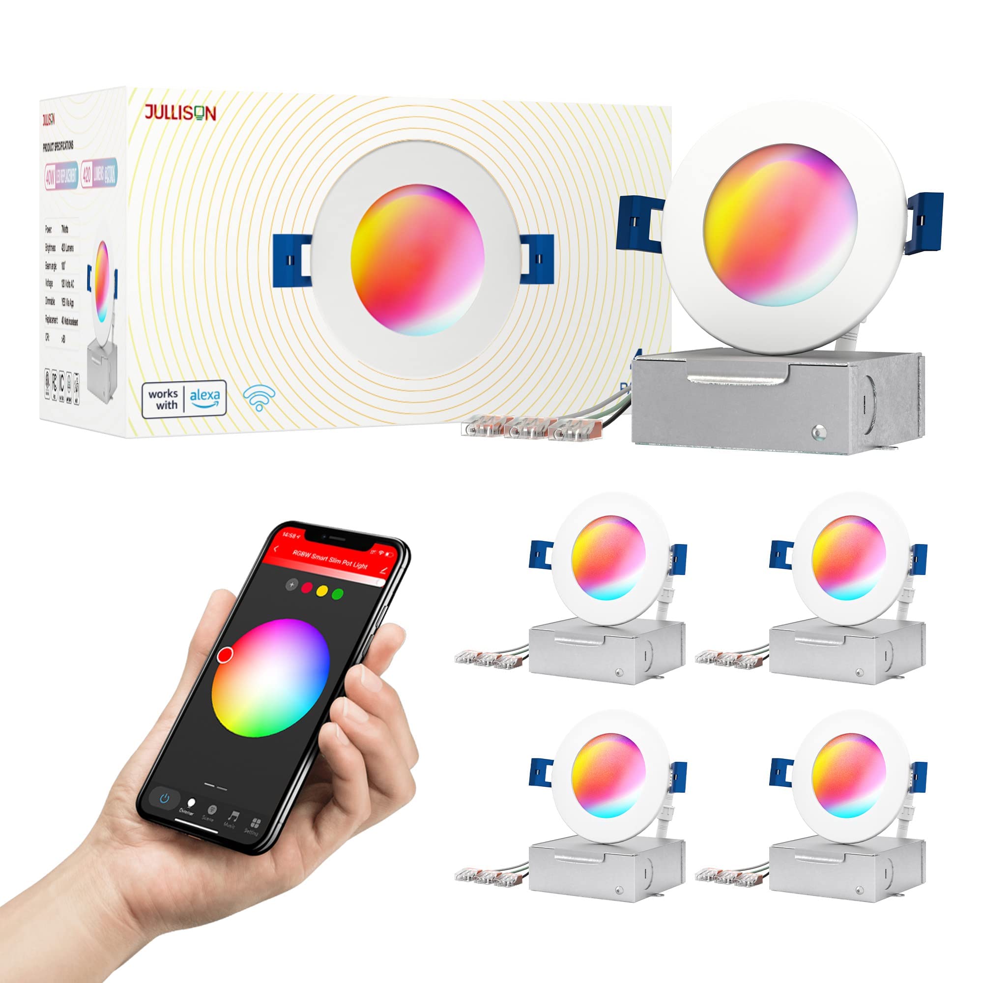 JULLISON 3" LED Recessed Canless Smart Wafer Downlight, WiFi APP ...