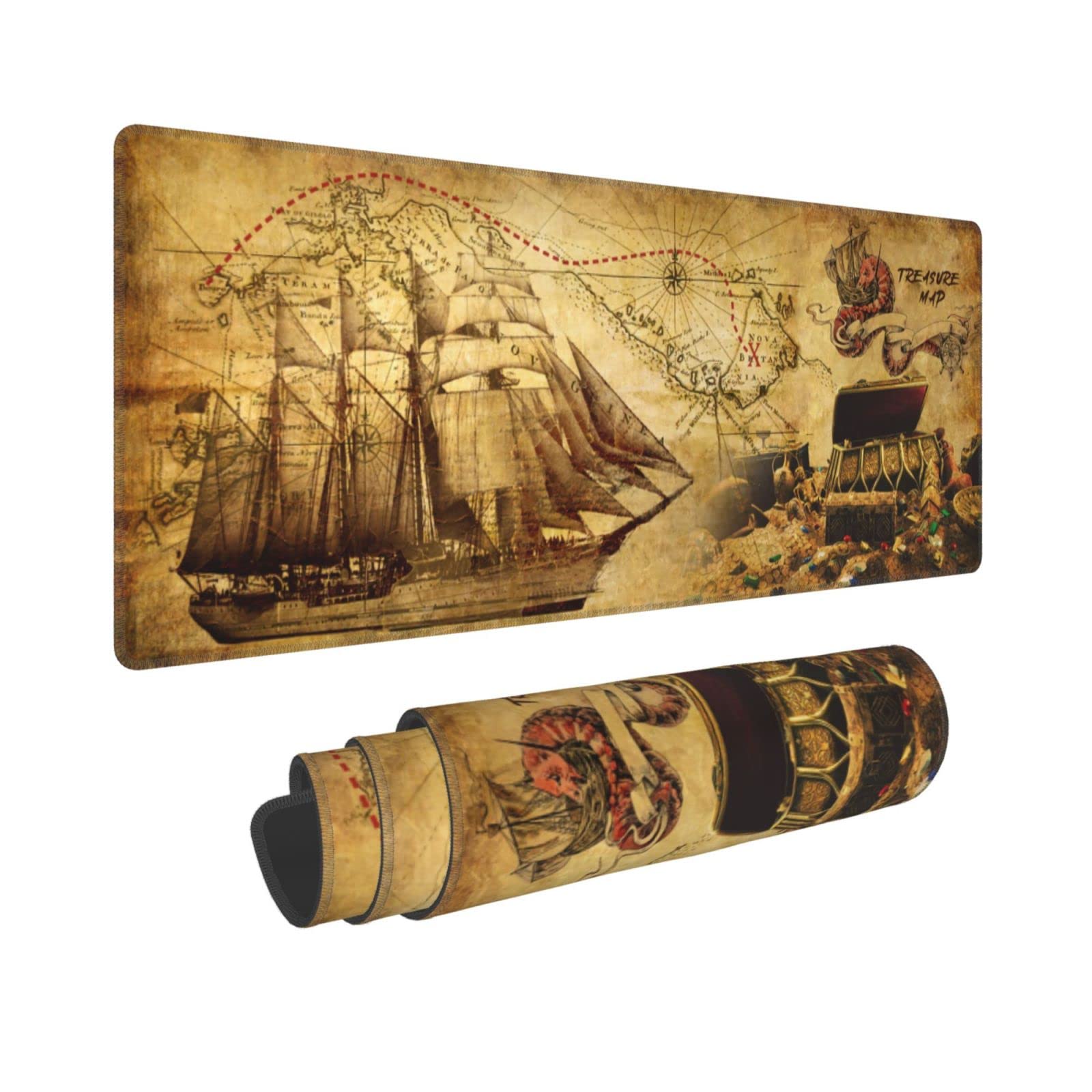 Amazon.com: Pirate Ship Treasure Map Gaming Mouse Pad, Long Extended XL ...
