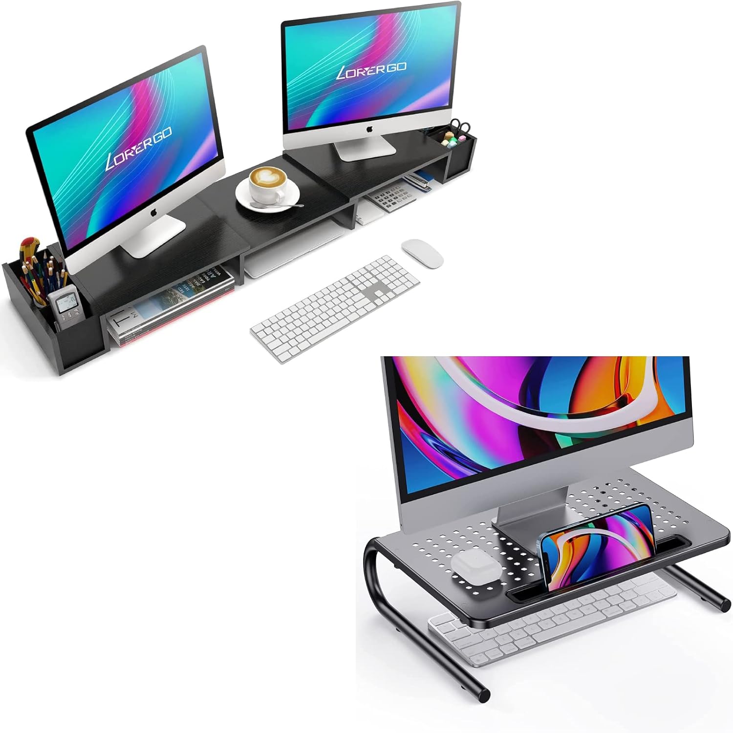 Amazon.com: Dual Monitor Stand with Drawer, Metal Monitor Riser ...