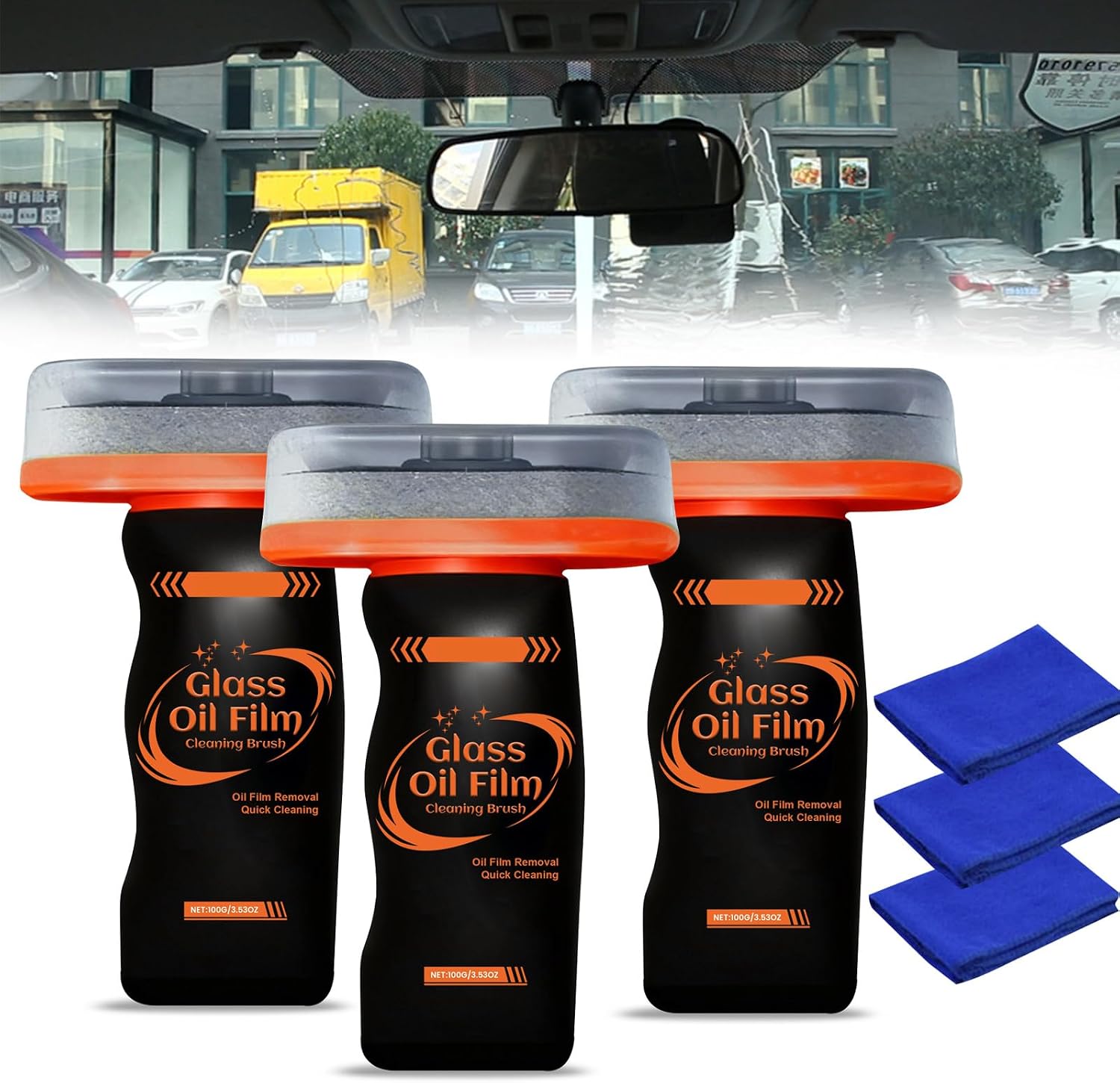 3PC Glass Oil Film Remover for Car,100ml Roll-On Glass Compound with ...