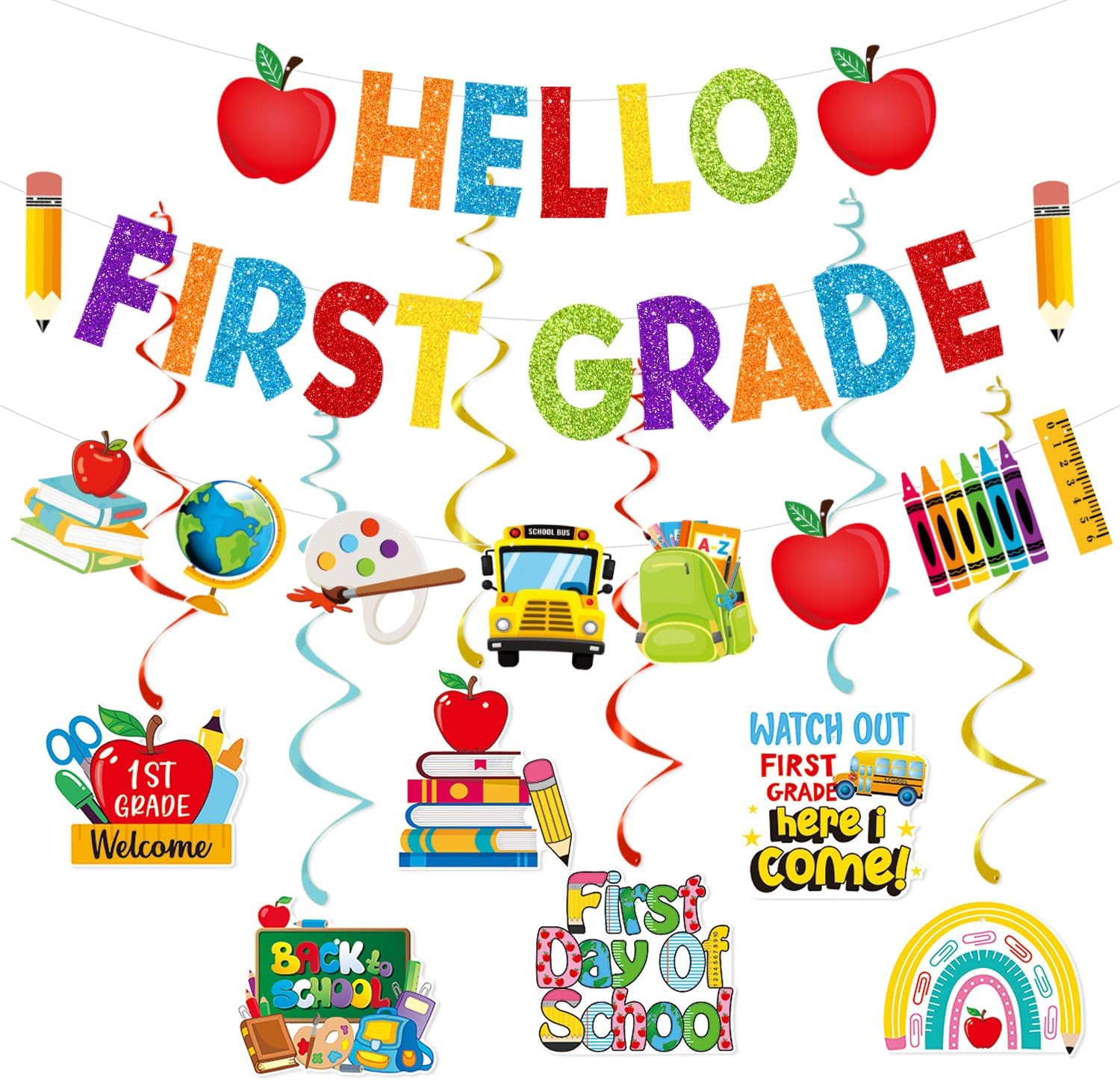 Amazon.com: Hello 1st Grade Banner, First Day of 1st Grade Decorations ...