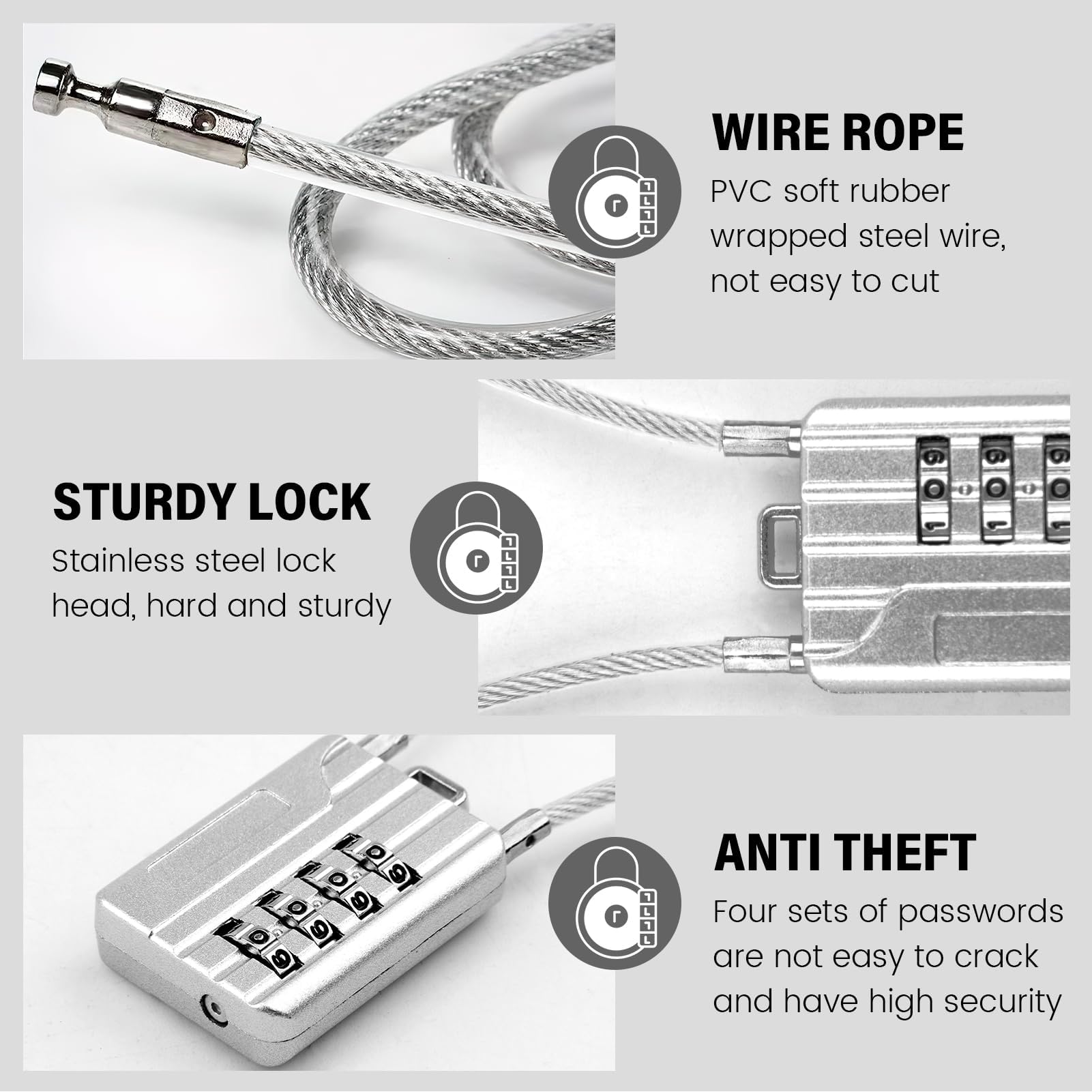 4 Digit Combination Cable Padlock, Small Cable Lock with 12 in/30 cm ...