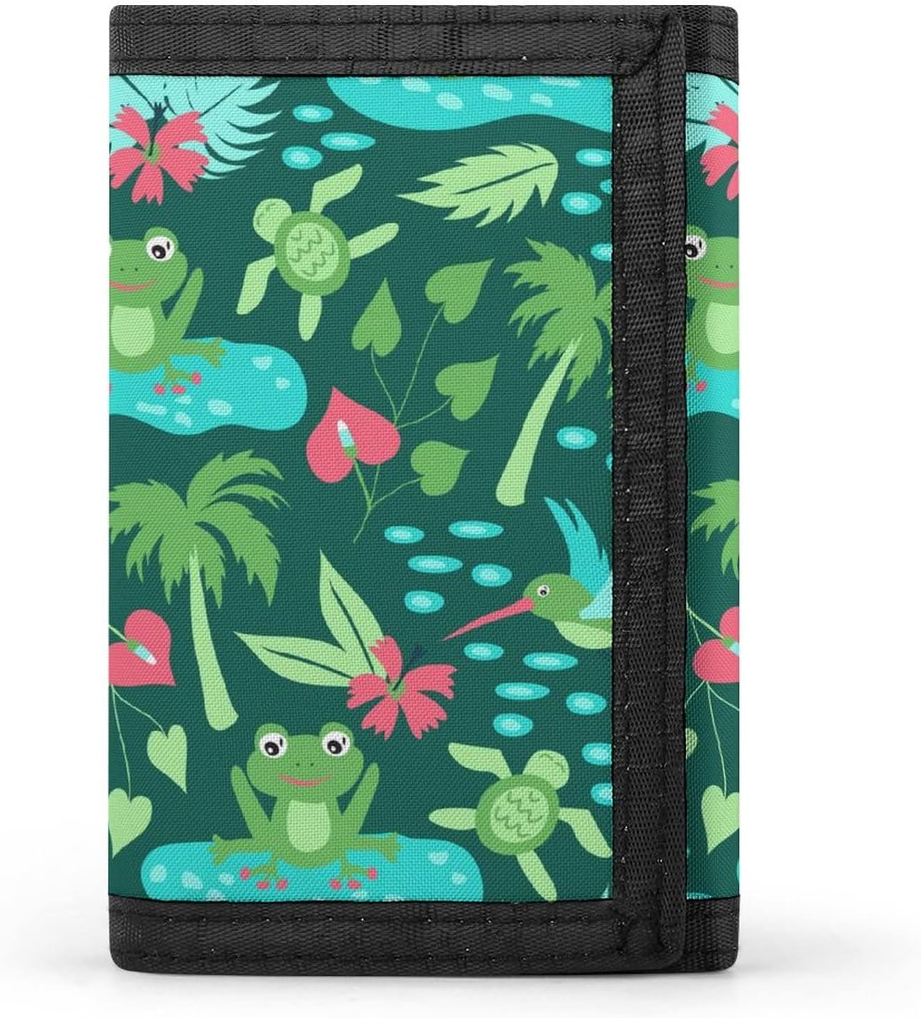 Forest Frog and Flamingo Casual Trifold Wallets Loop Closure Durable ...