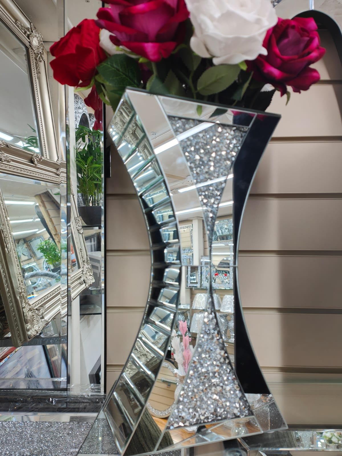 Biznest 40Cm Floating Crystal Mirrored Vase Sparkle Diamond Crushed ...