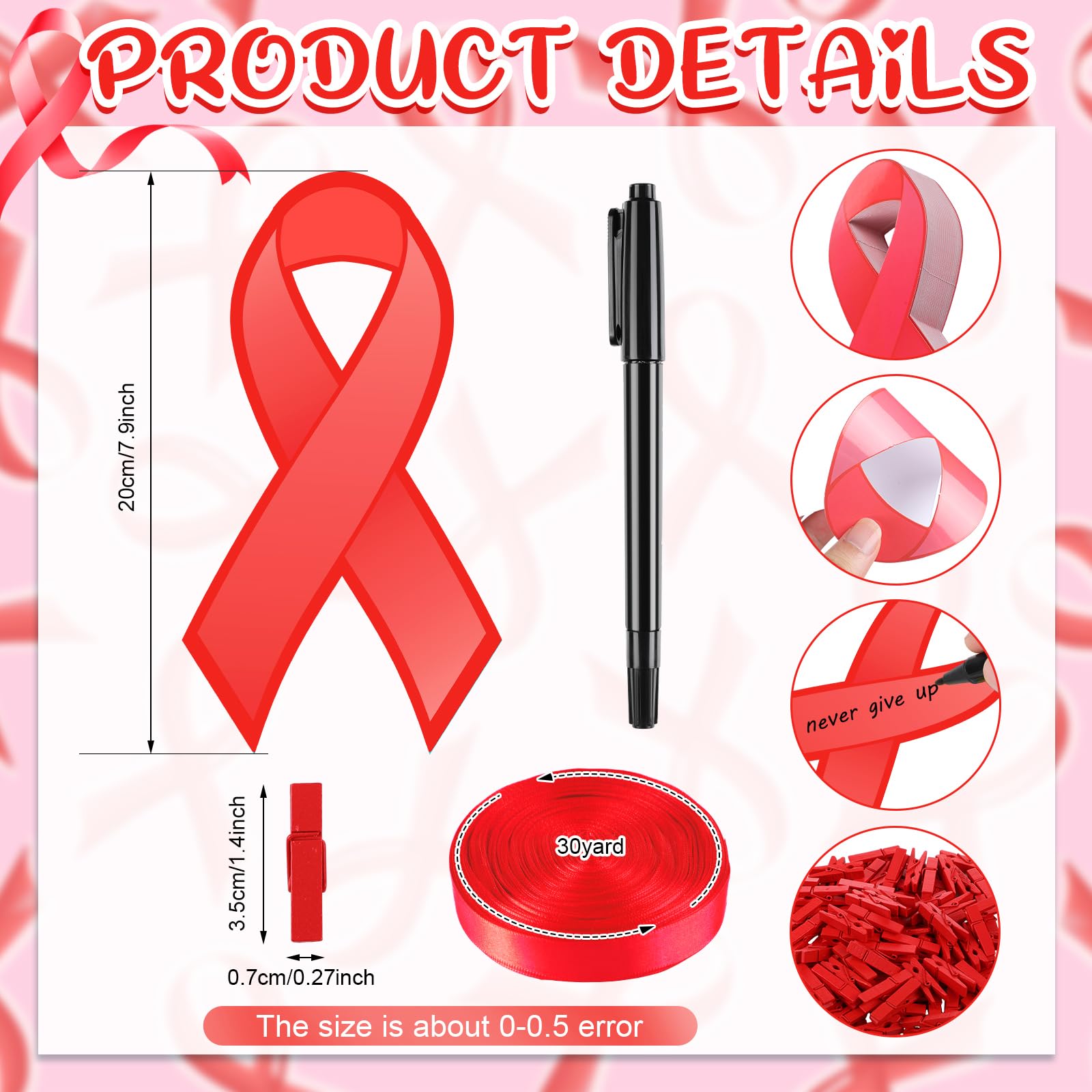Snapklik.com : Kosiz 100 Pack Large Red Ribbon Awareness Set 100 Red ...