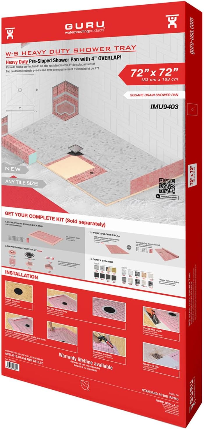 GURU USA W-S Heavy Duty Shower Tray for Square Drain, Bathroom Shower ...