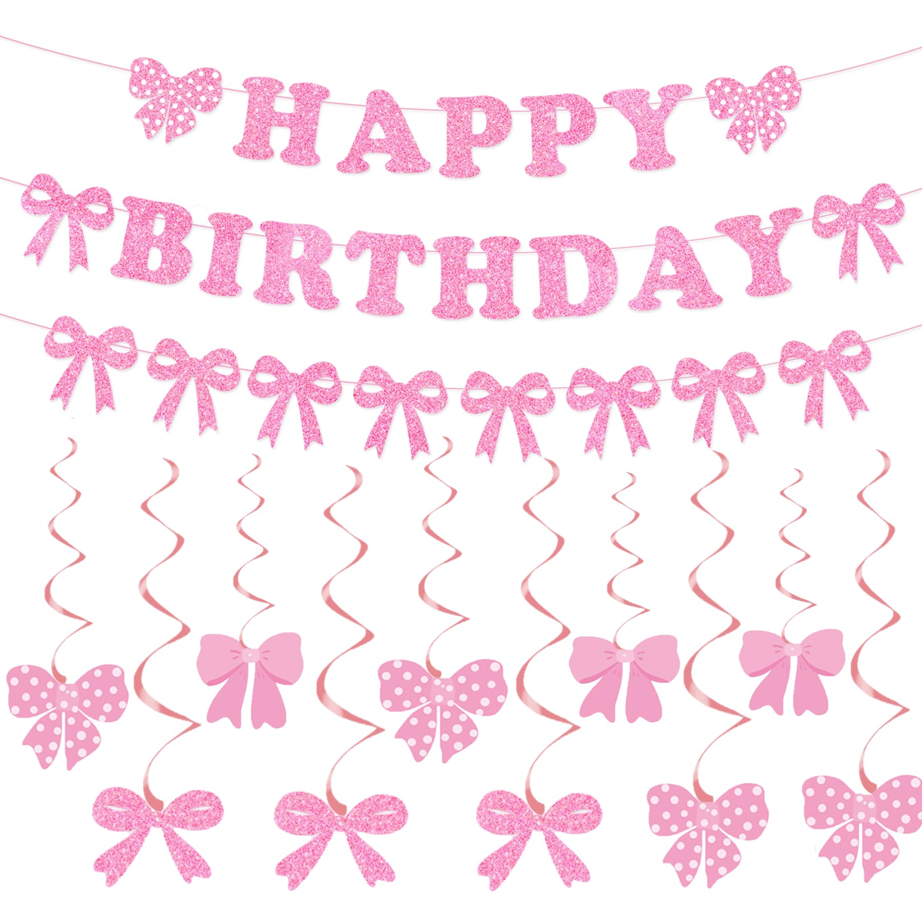 Amazon.com: Glitter Pink Bow Birthday Party Decorations,Cute Pink Bow ...
