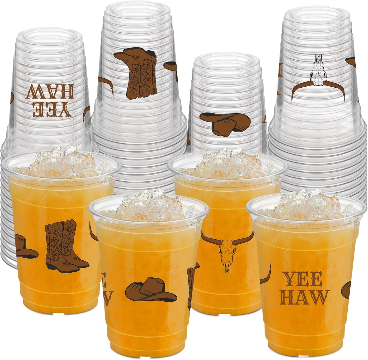 Amazon.com: HYMENEX 50Pcs Western Cowboy Plastic Cups, 12 oz Brown ...