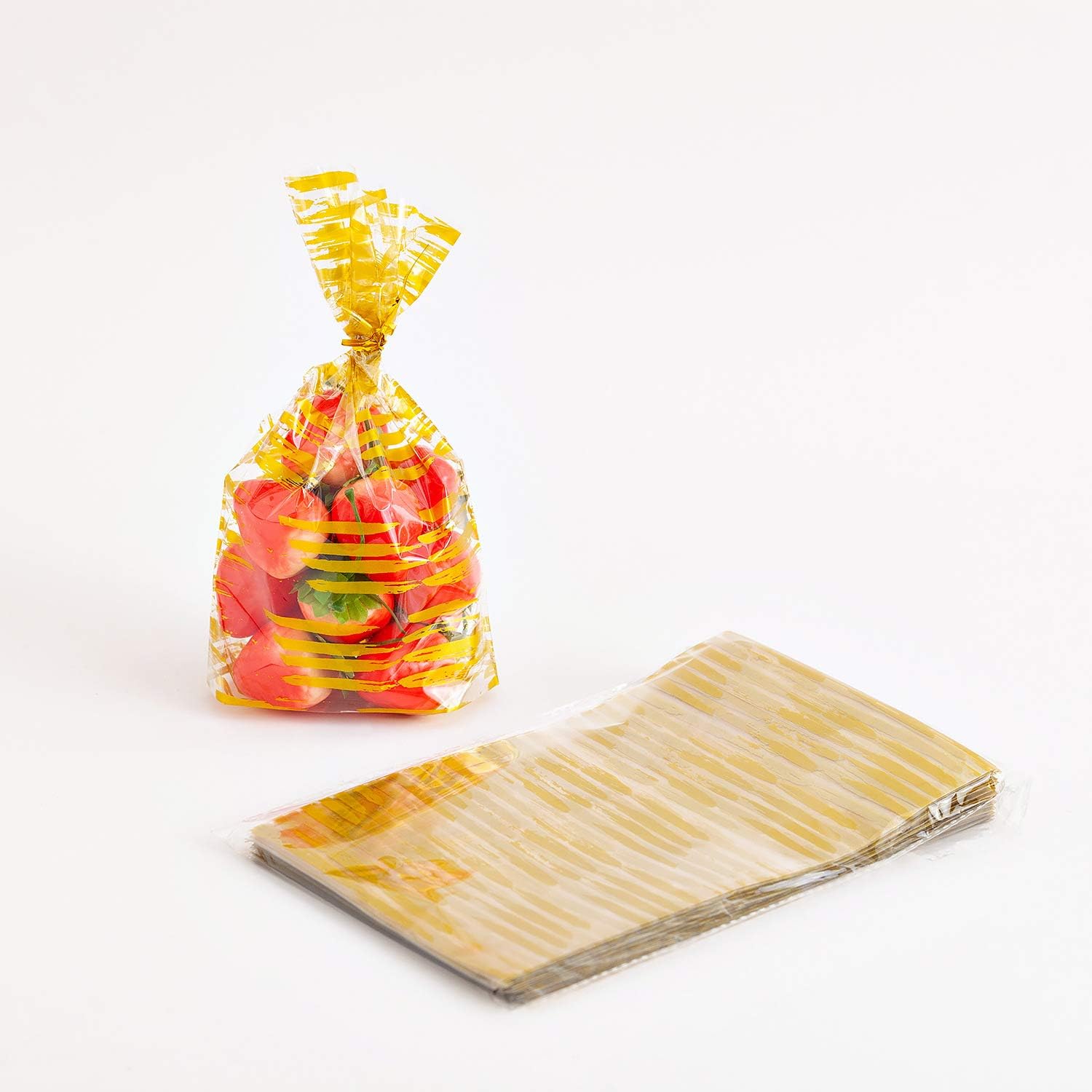 Amazon.com: JHere 100 Pack Gold Stipe Candy Bags with 100Pcs Gold ...