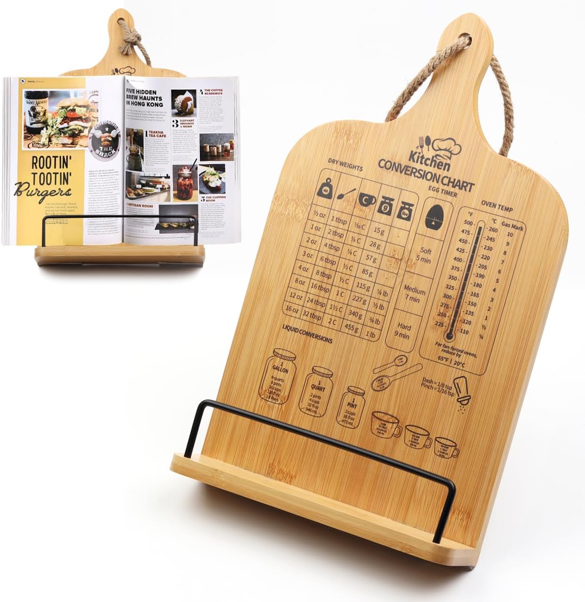 Amazon.com: Cookbook Stand, Wooden Cookbook Holder with Measurement ...