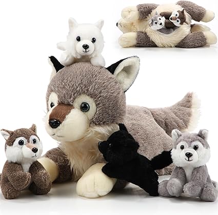 Amazon.com: Shappy 5 Pcs Wolf Family Stuffed Animals Set 16 Inch Mommy ...