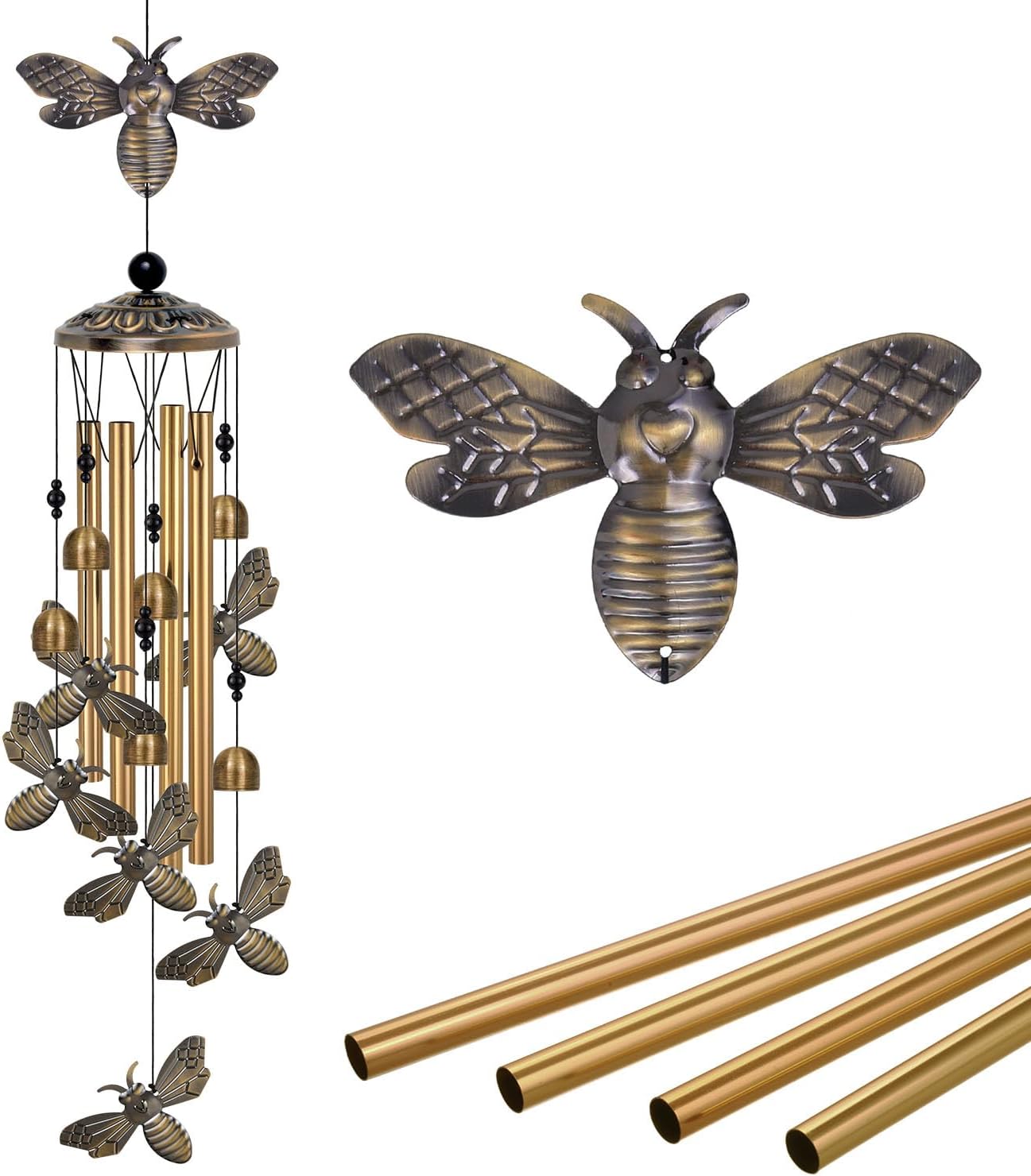 Amazon.com : Bronze Bee Wind Chimes Decor, Mobile Blessing Wind Bells ...