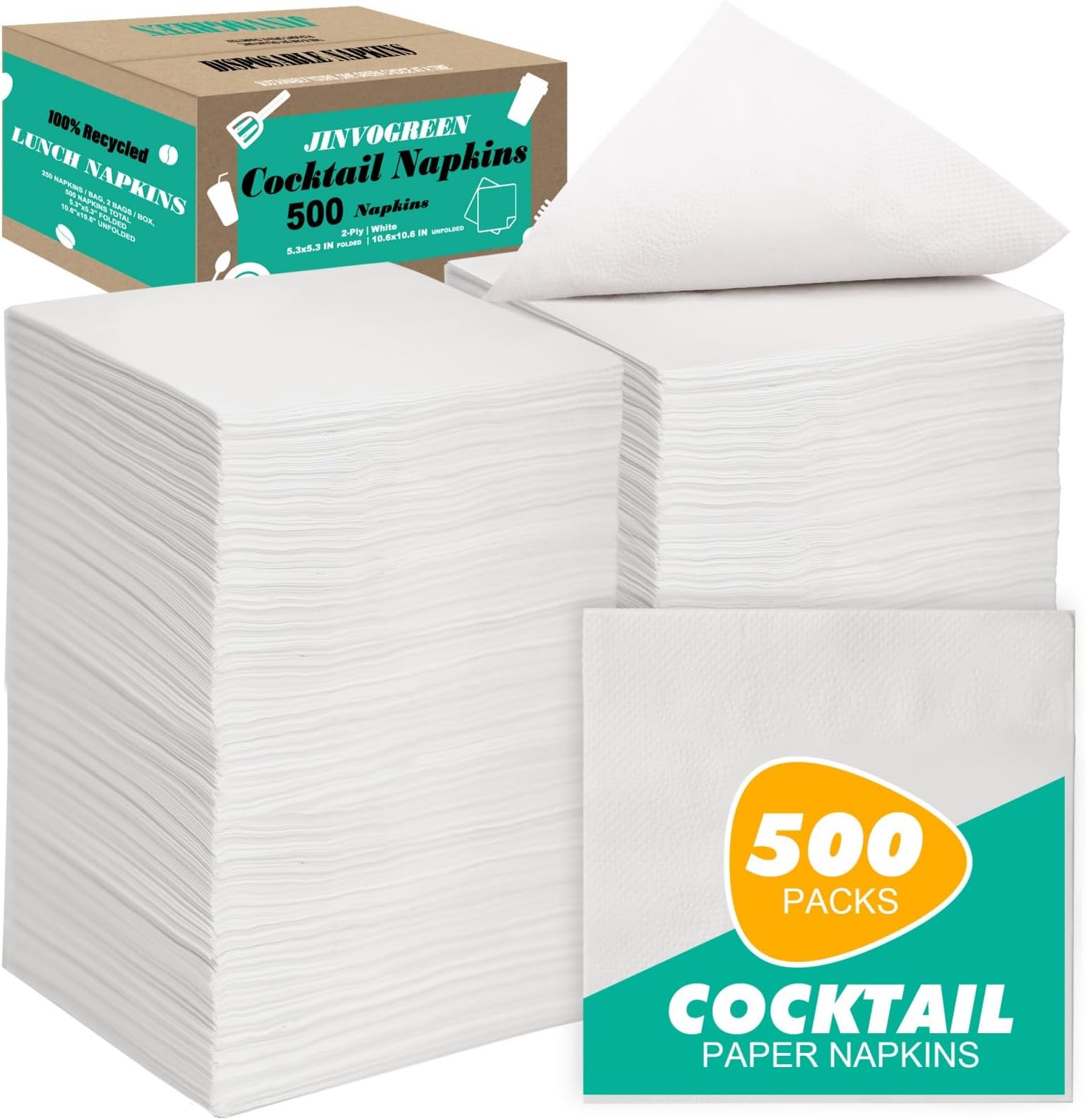 Amazon.com: JOWLOT Cocktail Napkins - 200 Count 2-Ply White Disposable ...