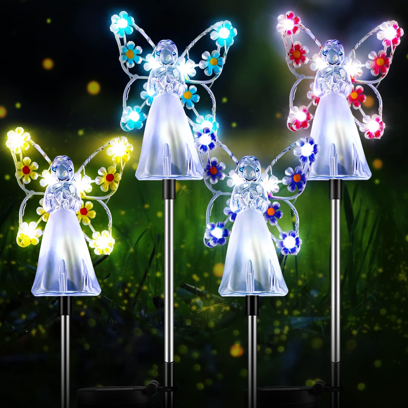 4 Pcs Solar Angel Garden Stake Lights Outdoor Angel Solar Lights LED ...