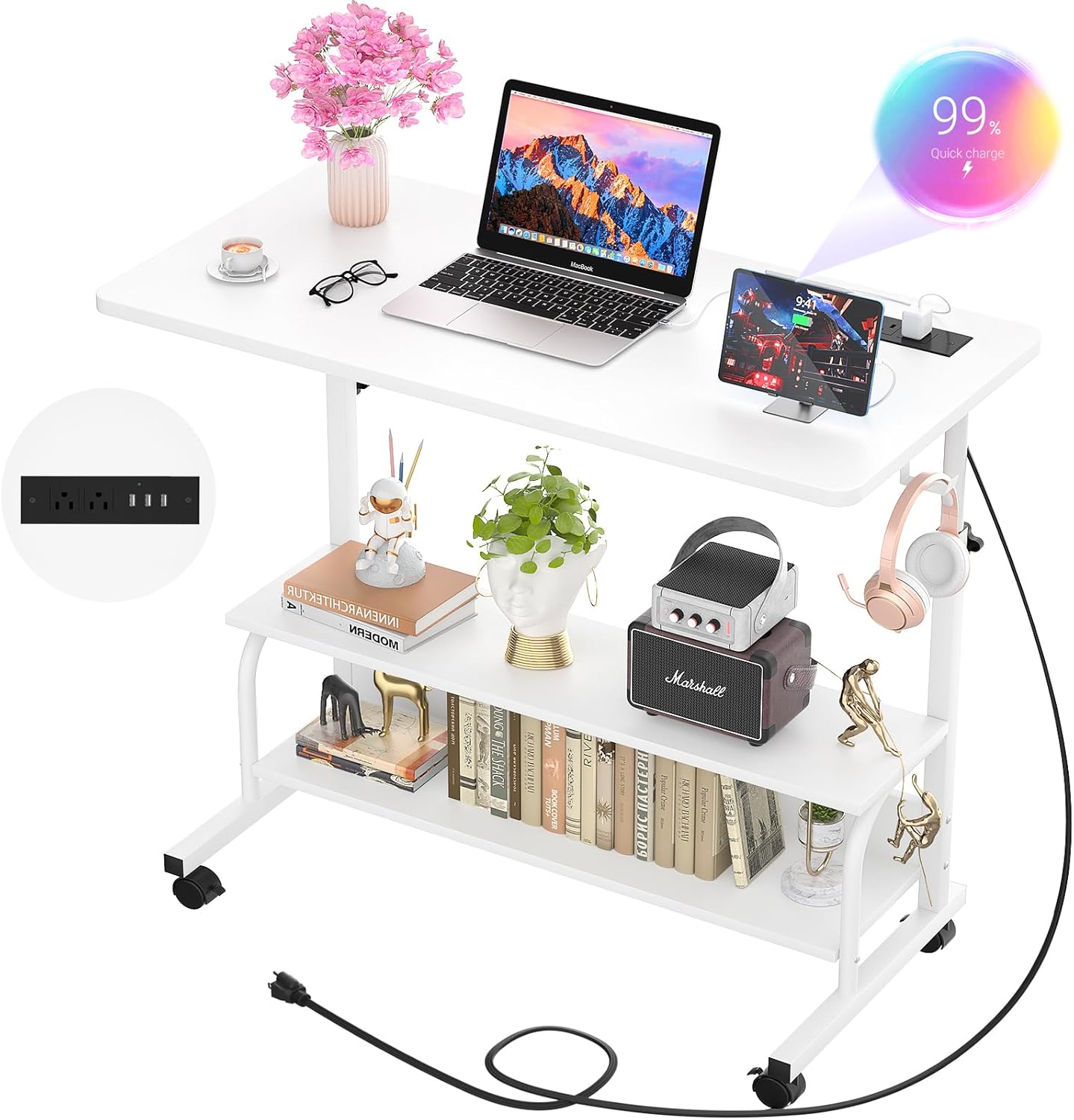 Cyclysio Adjustable Height Standing Desk with Charging Station, Rolling ...